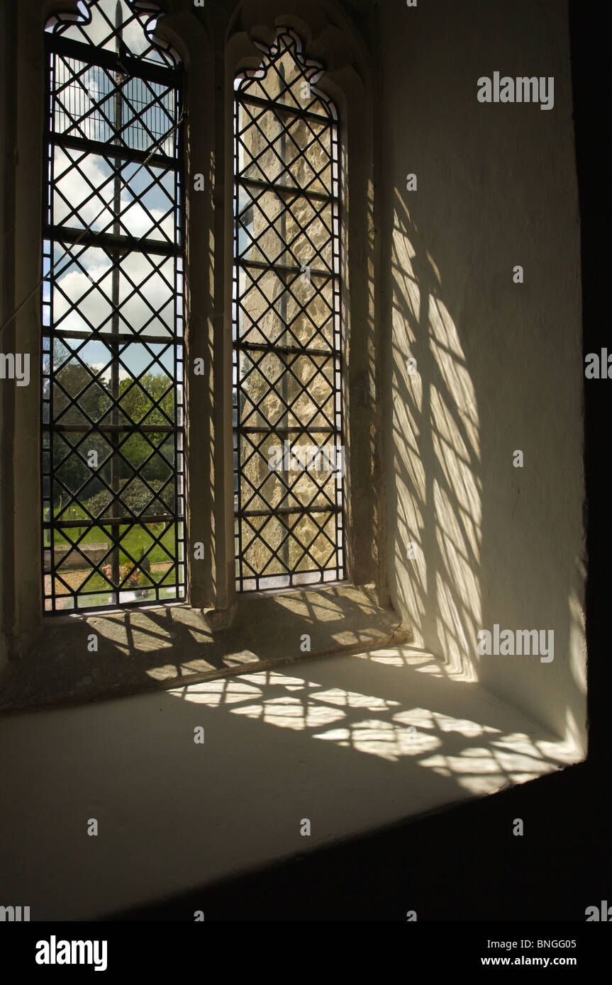 Clear sunlight and shadows in St Mary's Church, Breamore Stock Photo ...
