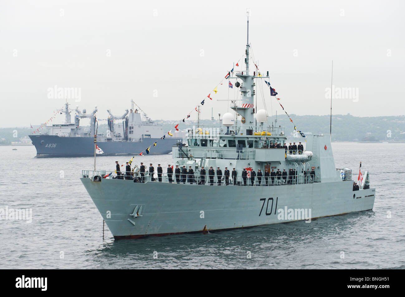 Minesweeper HMCS GLACE BAY sits at anchor during the 2010 Fleet Review ...