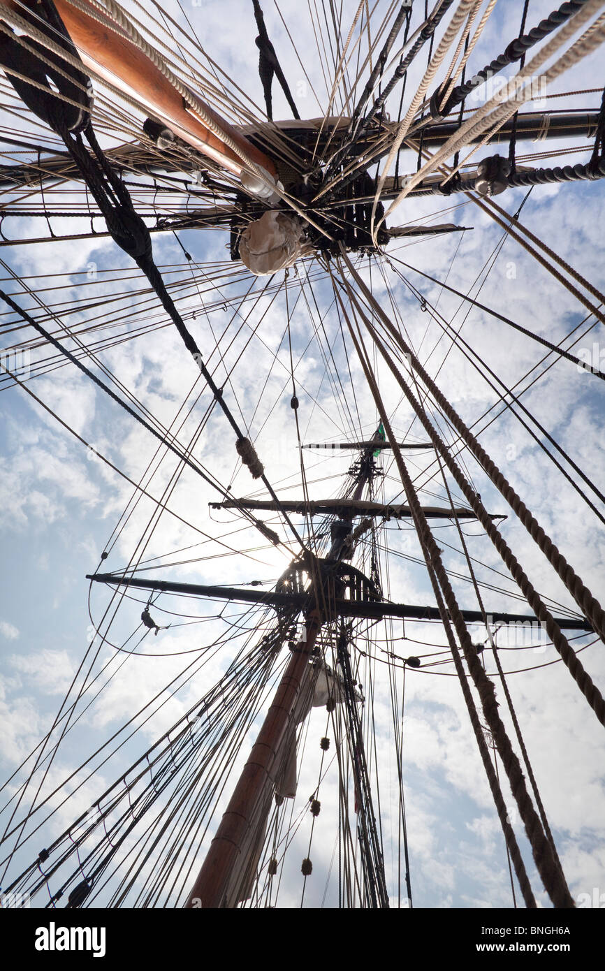 Rigging of Lady Washington brig, Brownsville, Washington State, USA ...