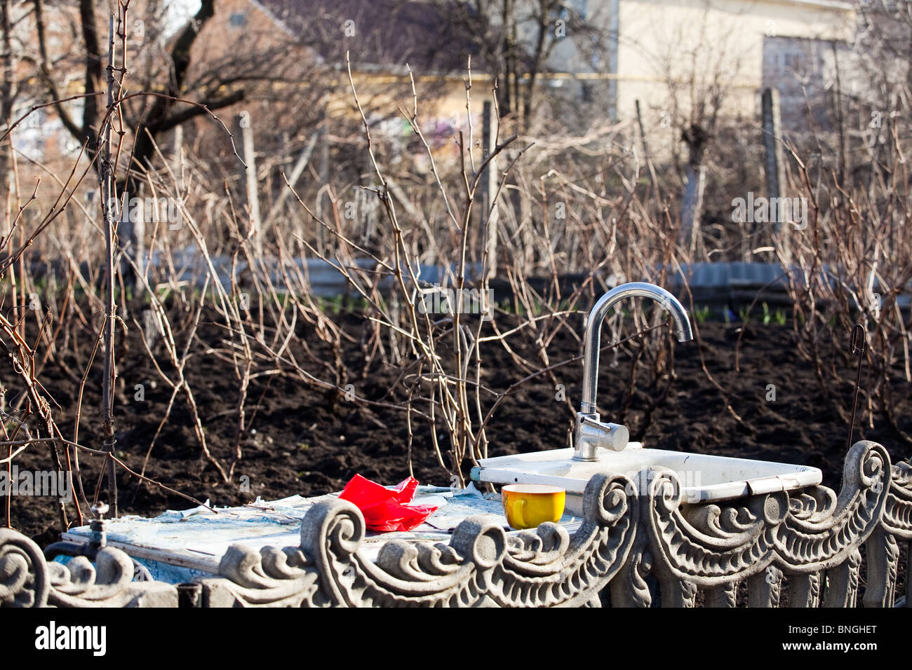 House and garden or a traditional Moldovan house in the countryside ...