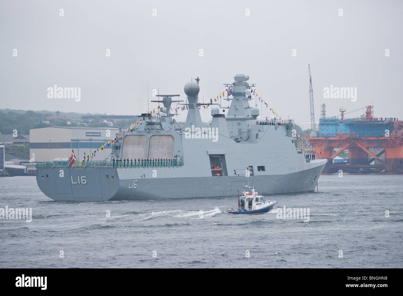 HDMS ABSALON sits at anchor during the 2010 Fleet Review in Halifax ...