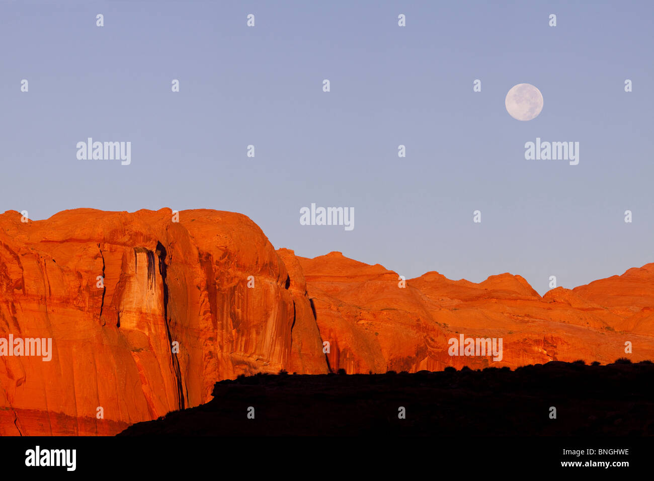 Moon over cliffs, Cottonwood Canyon, Glen Canyon National Recreation ...