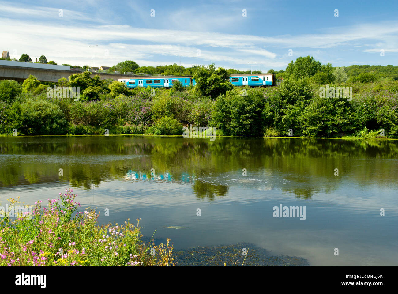 valley lines train and river ely cardiff south wales uk Stock Photo - Alamy