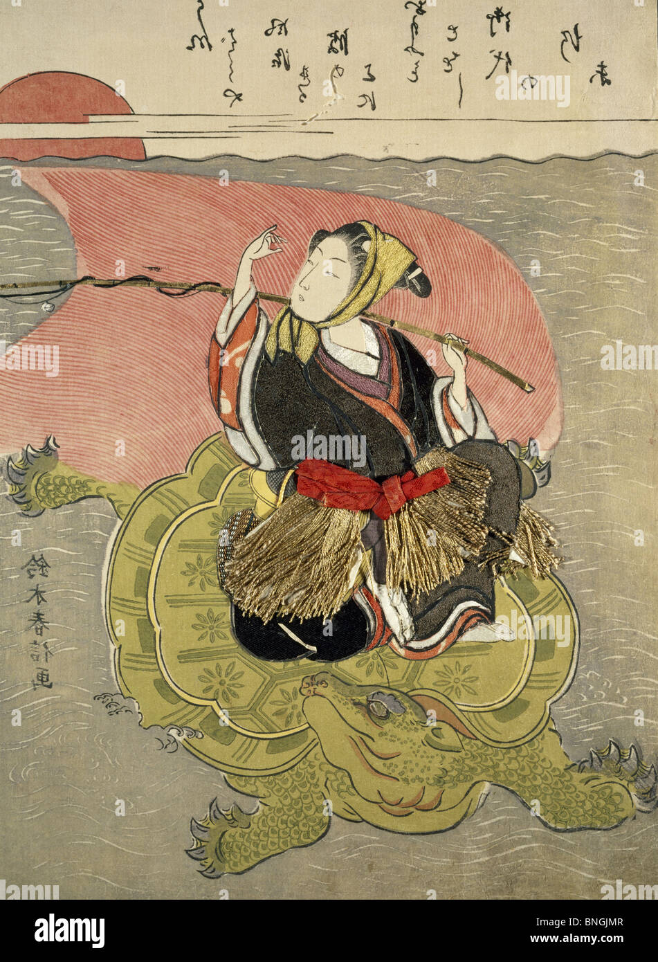 Woman Riding Turtle, Japanese woodcut Stock Photo - Alamy
