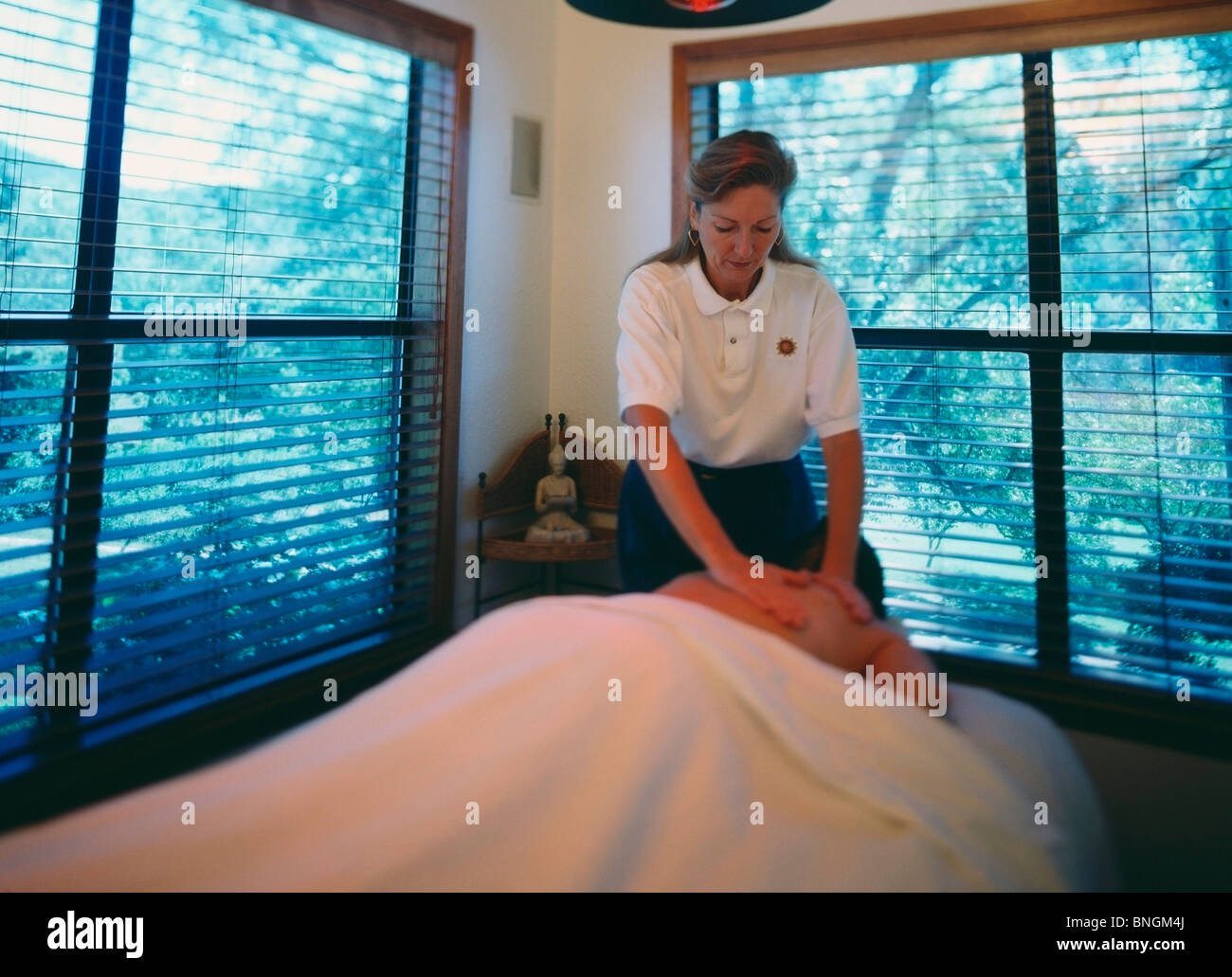 Massage therapist giving massage to her client Stock Photo - Alamy