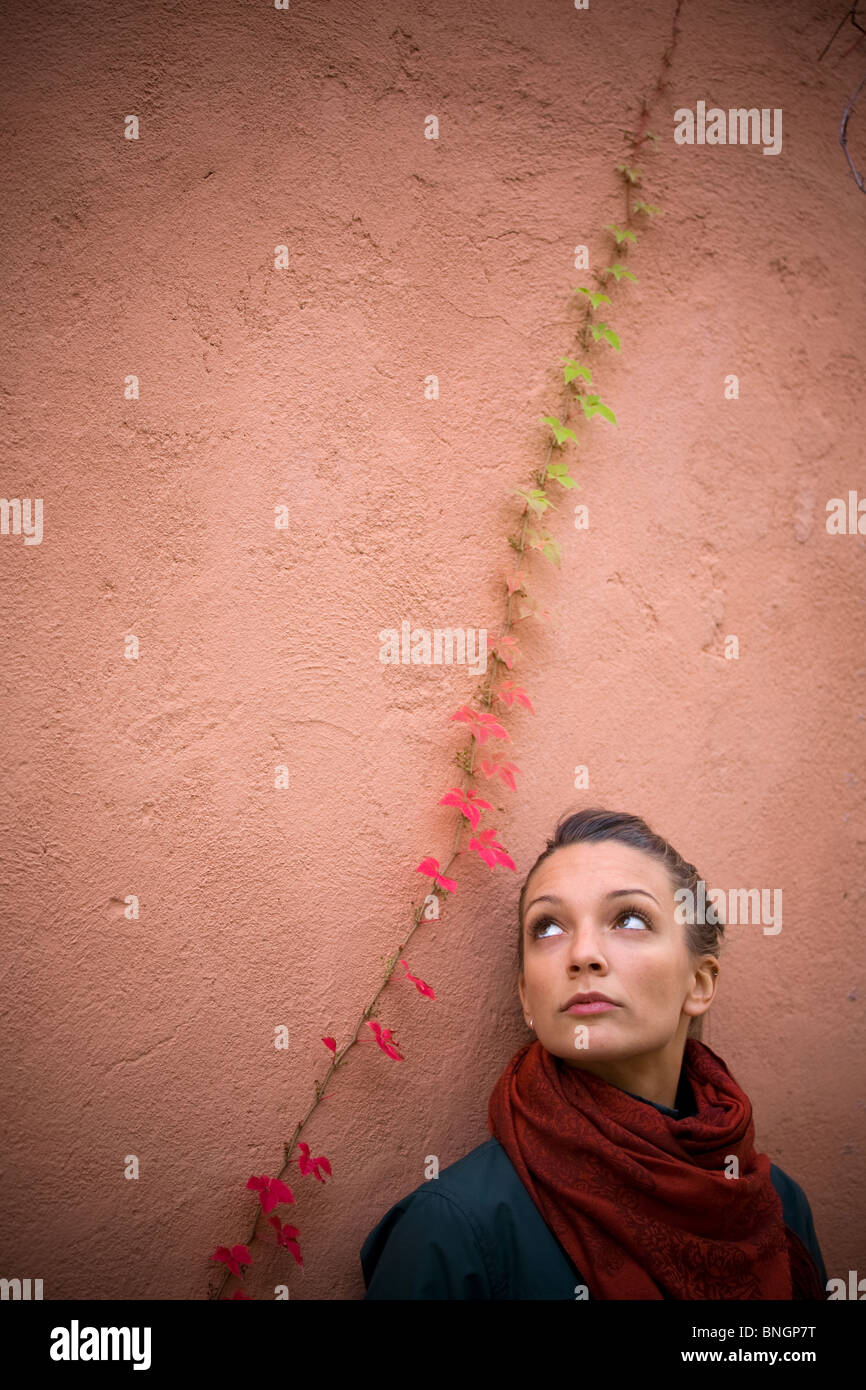 Sad girl in red scarf hi-res stock photography and images - Alamy