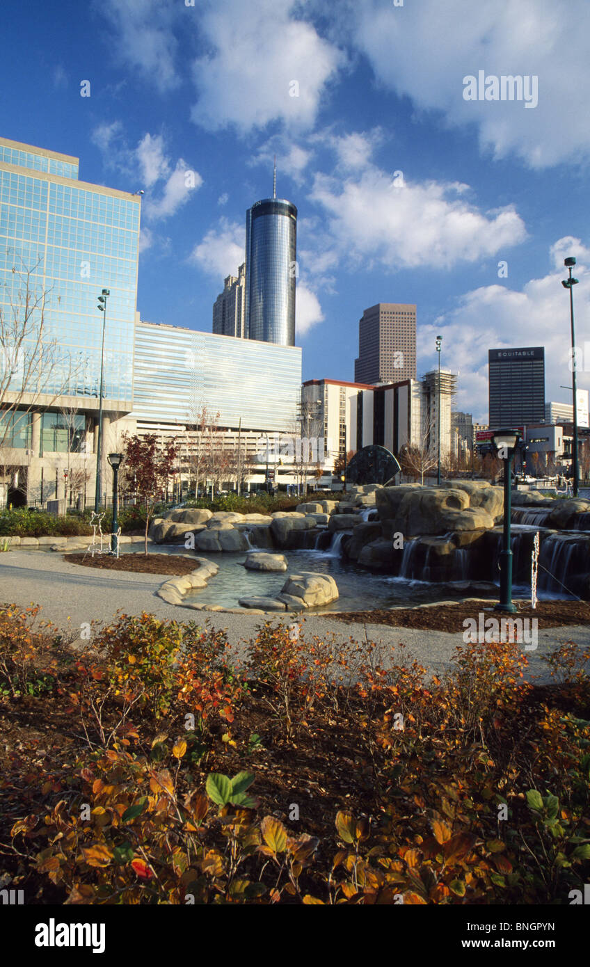 USA, Georgia, Atlanta, water feature near office buildings Stock Photo ...
