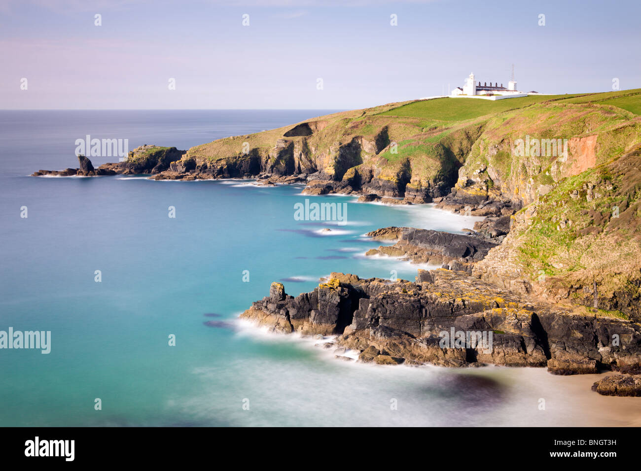 Looking across Housel Bay to The Lizard Lighthouse, Lizard, Cornwall ...