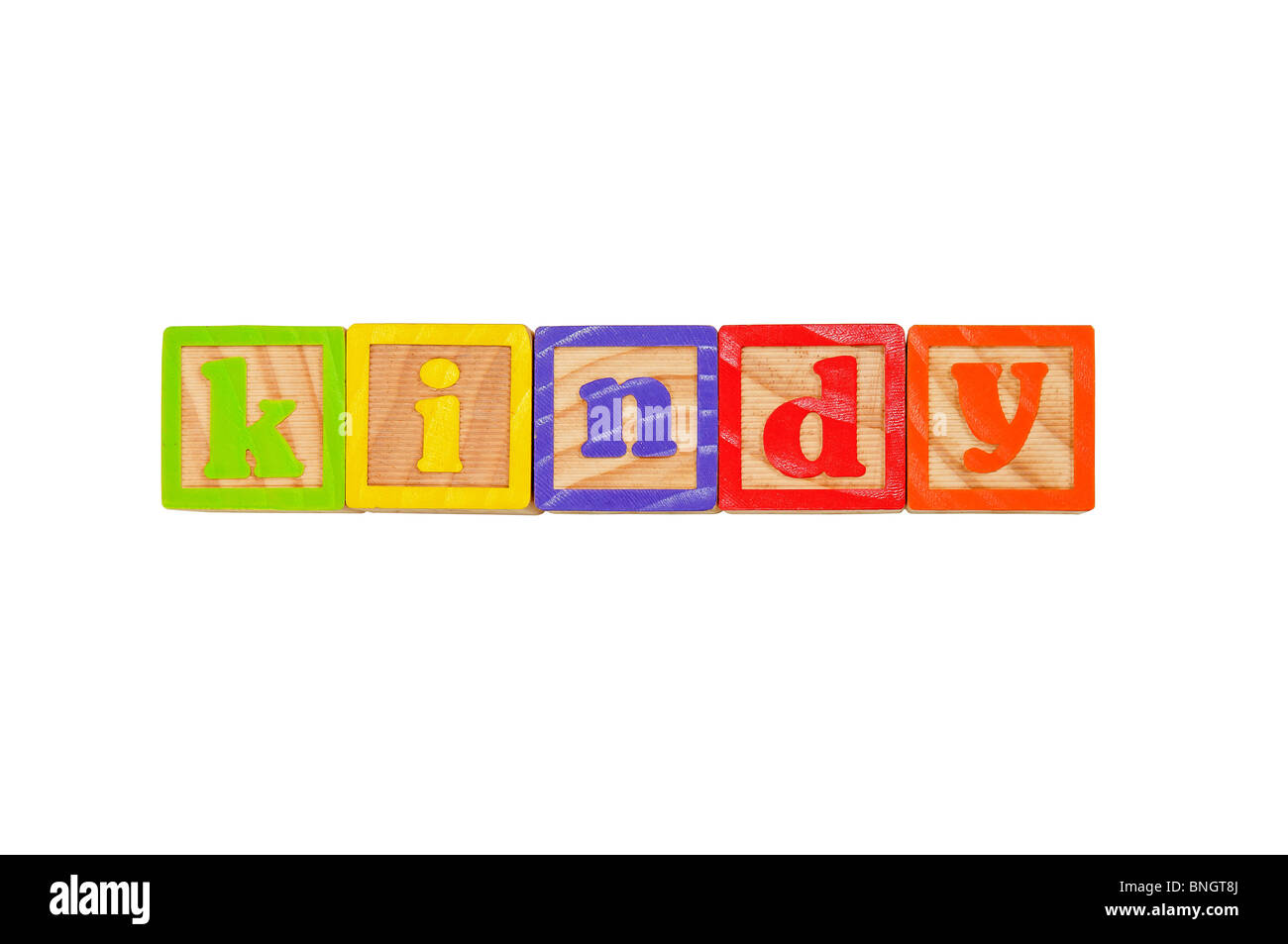 Childrens Alphabet Blocks spelling the word Kindy Stock Photo - Alamy