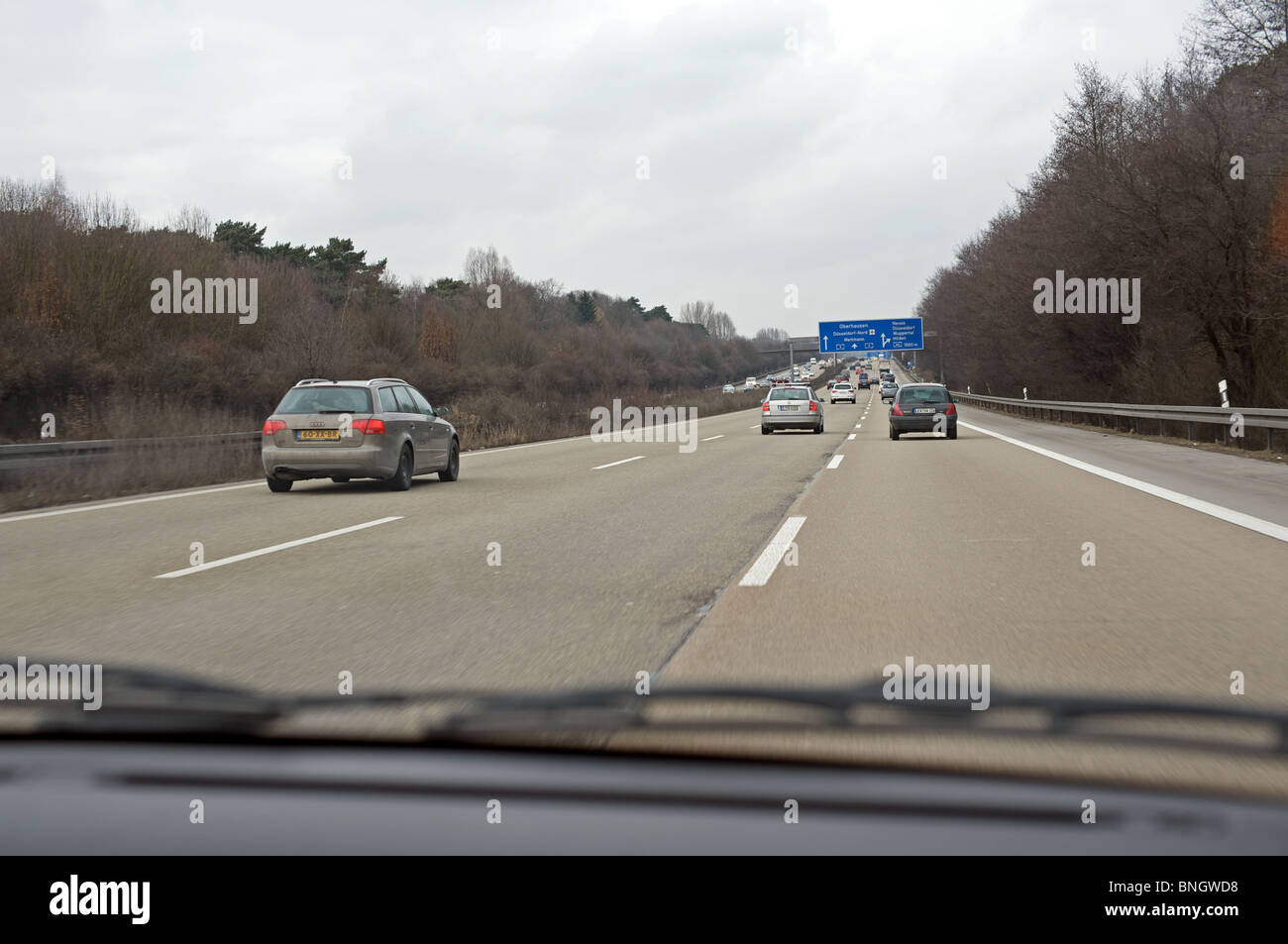 Autobahn 3 heading north towards Oberhausen, North Rhine-Westphalia ...