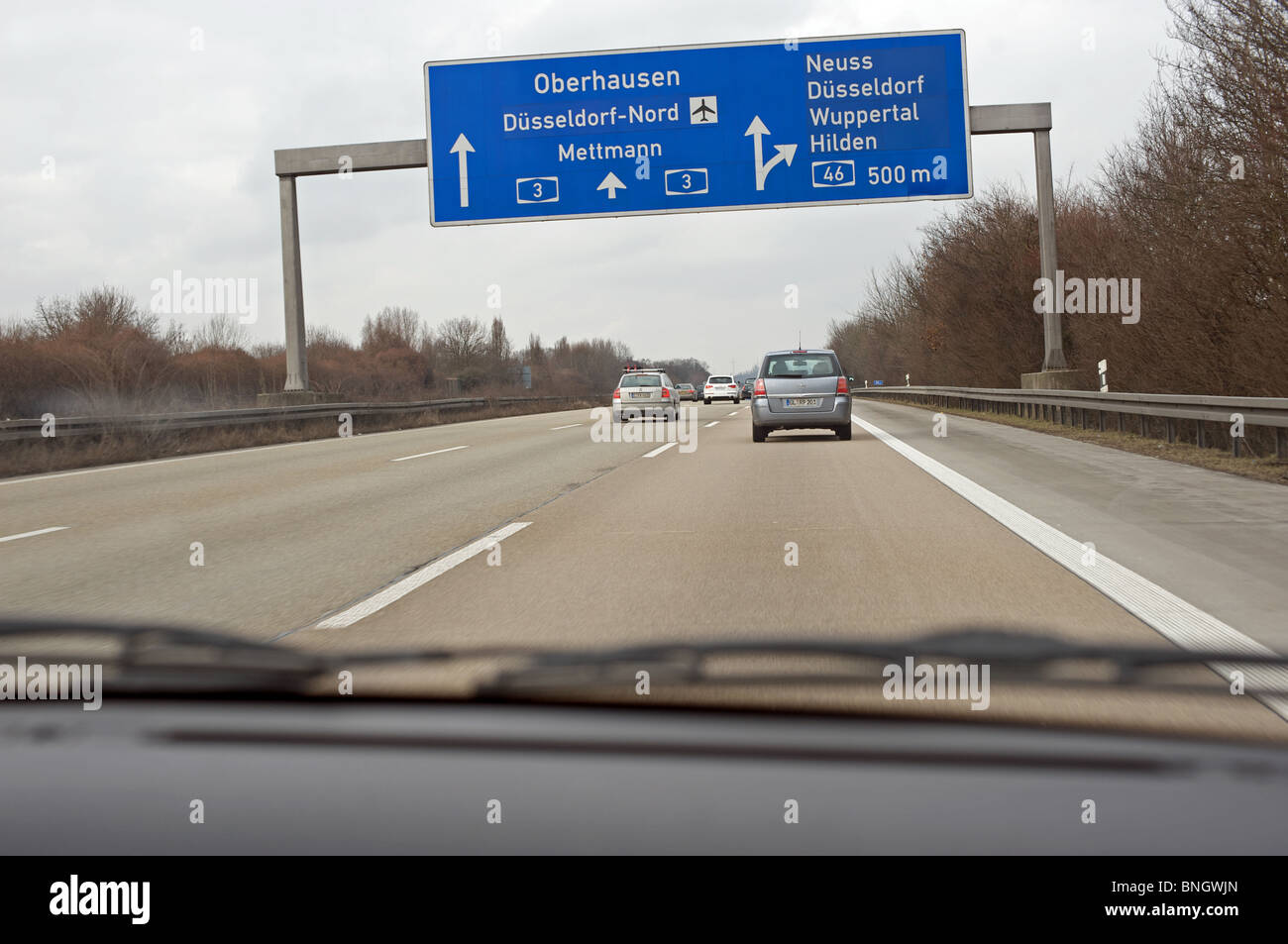 Autobahn 3 heading north towards Oberhausen, North Rhine-Westphalia ...