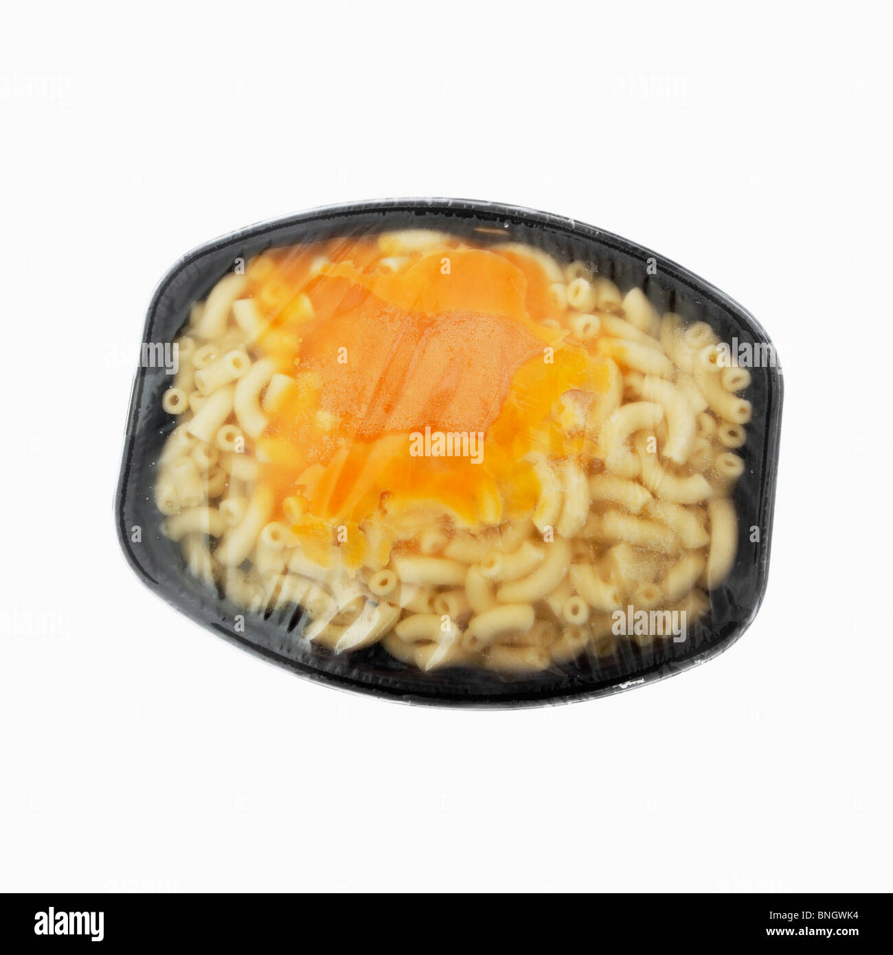 Bowl of macaroni and cheese wrapped with plastic Stock Photo - Alamy
