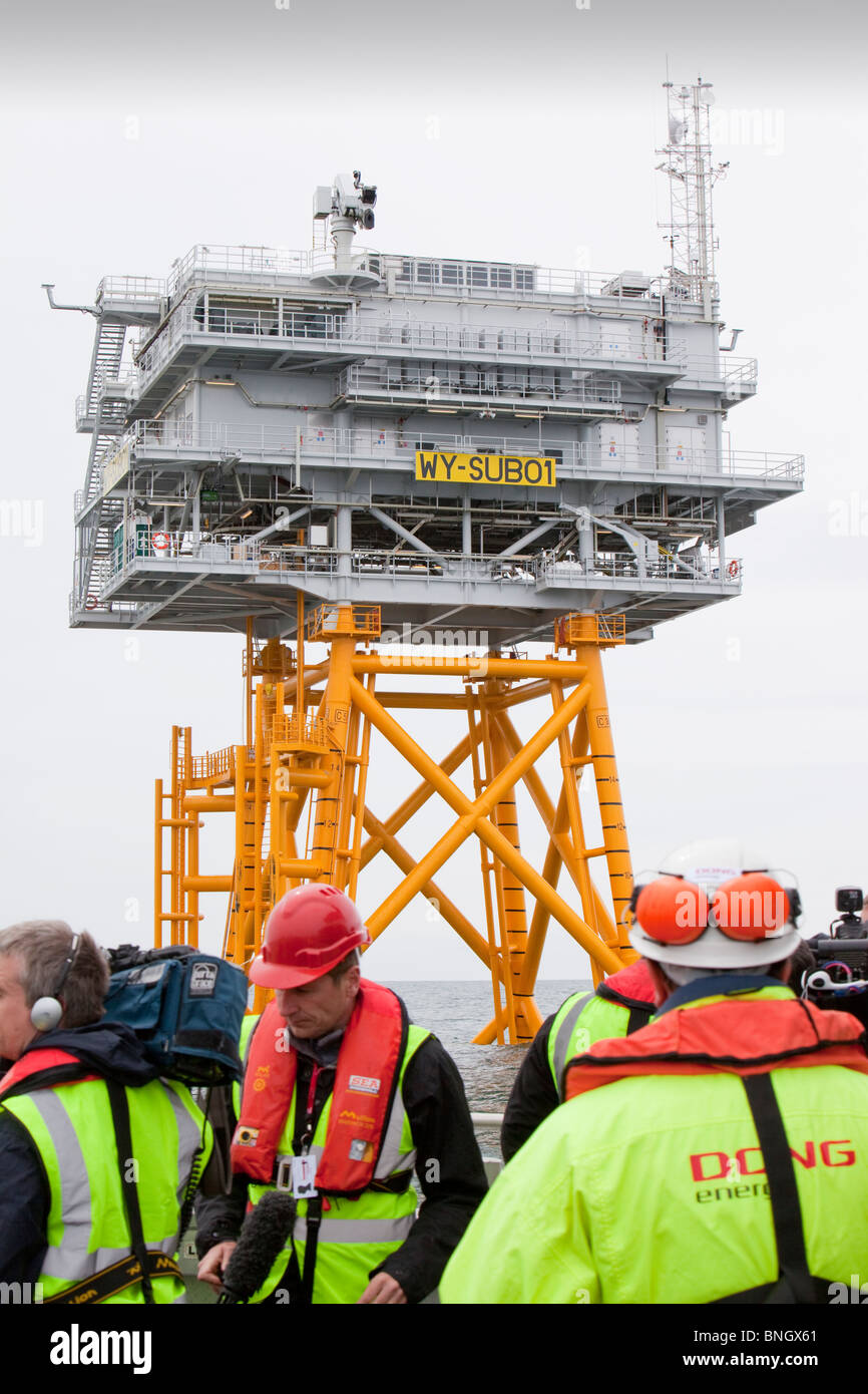 The transformer substation at the Walney offshore wind farm Stock Photo ...