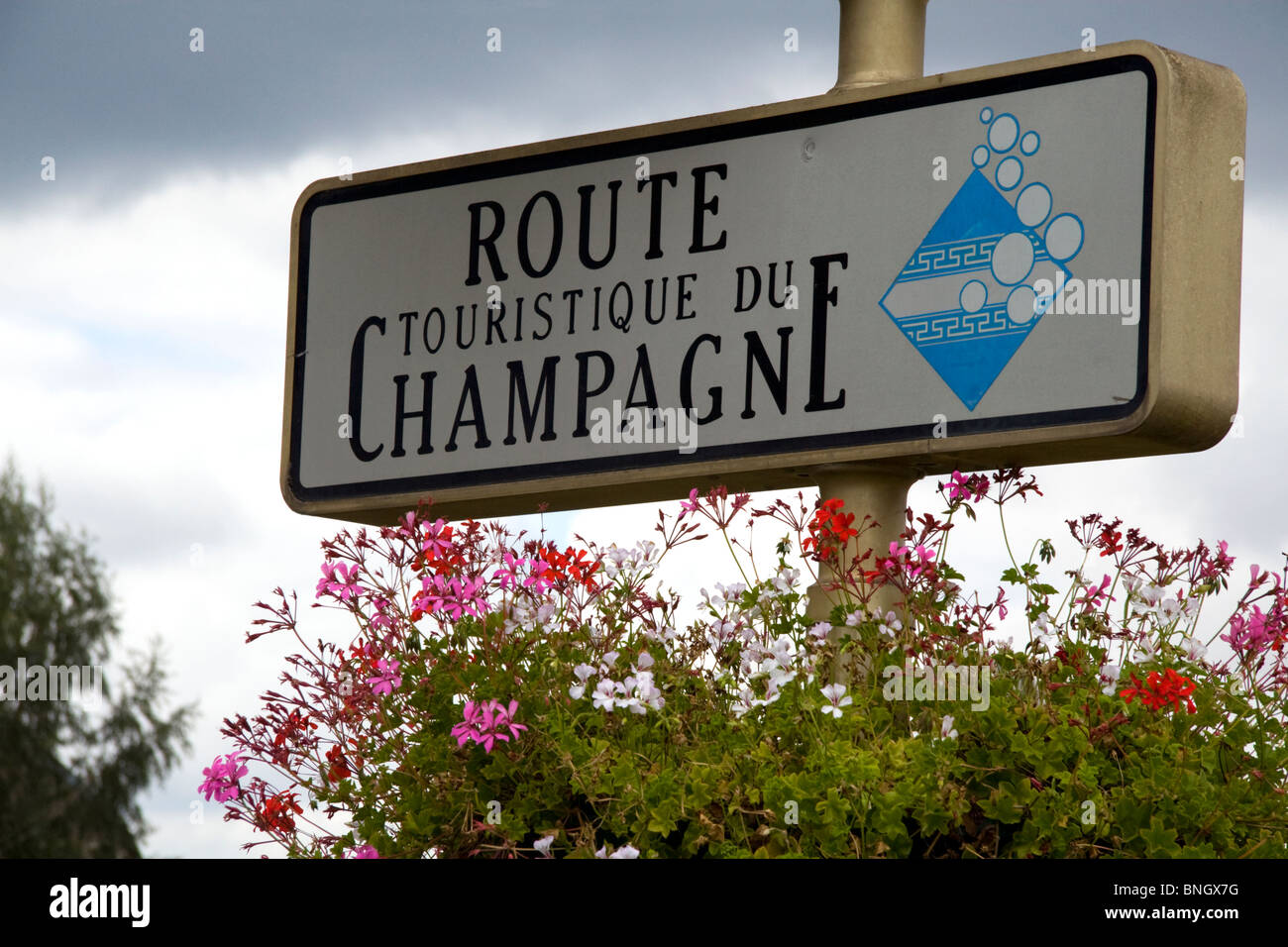 Tourism road signs for the Champagne province of northeast France Stock ...