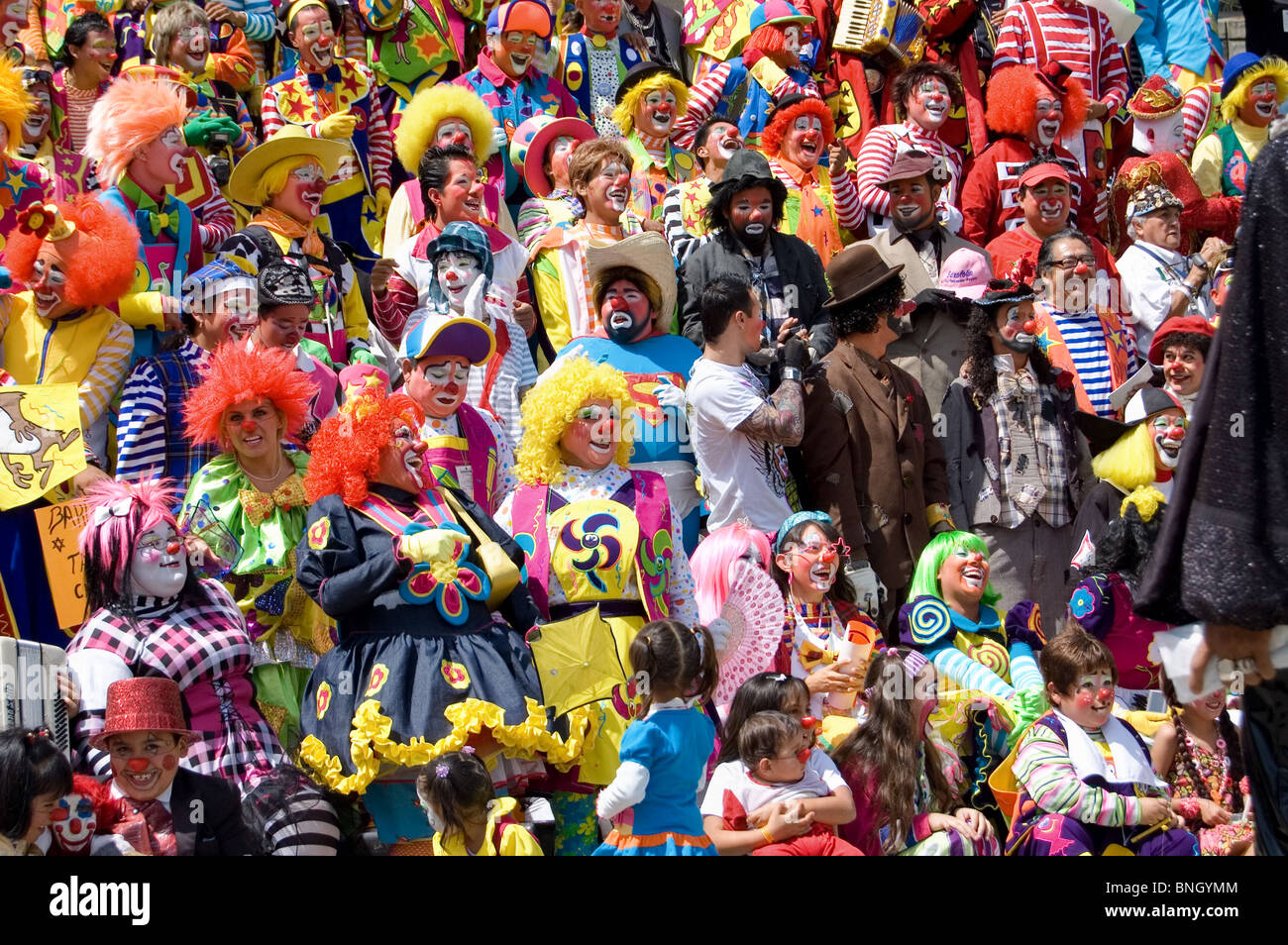 Clown parade in Mexico city with clowns from several countries Stock ...