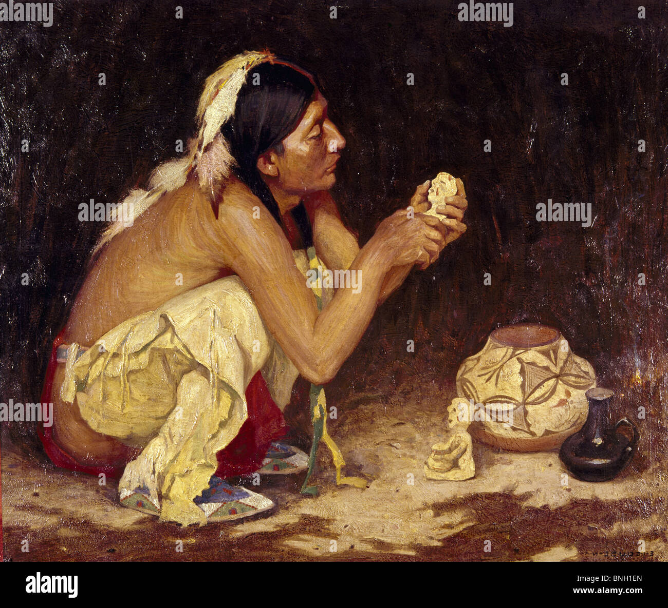 The Primitive Sculptor, Eanger Irving Couse (1866-1936 American Stock ...