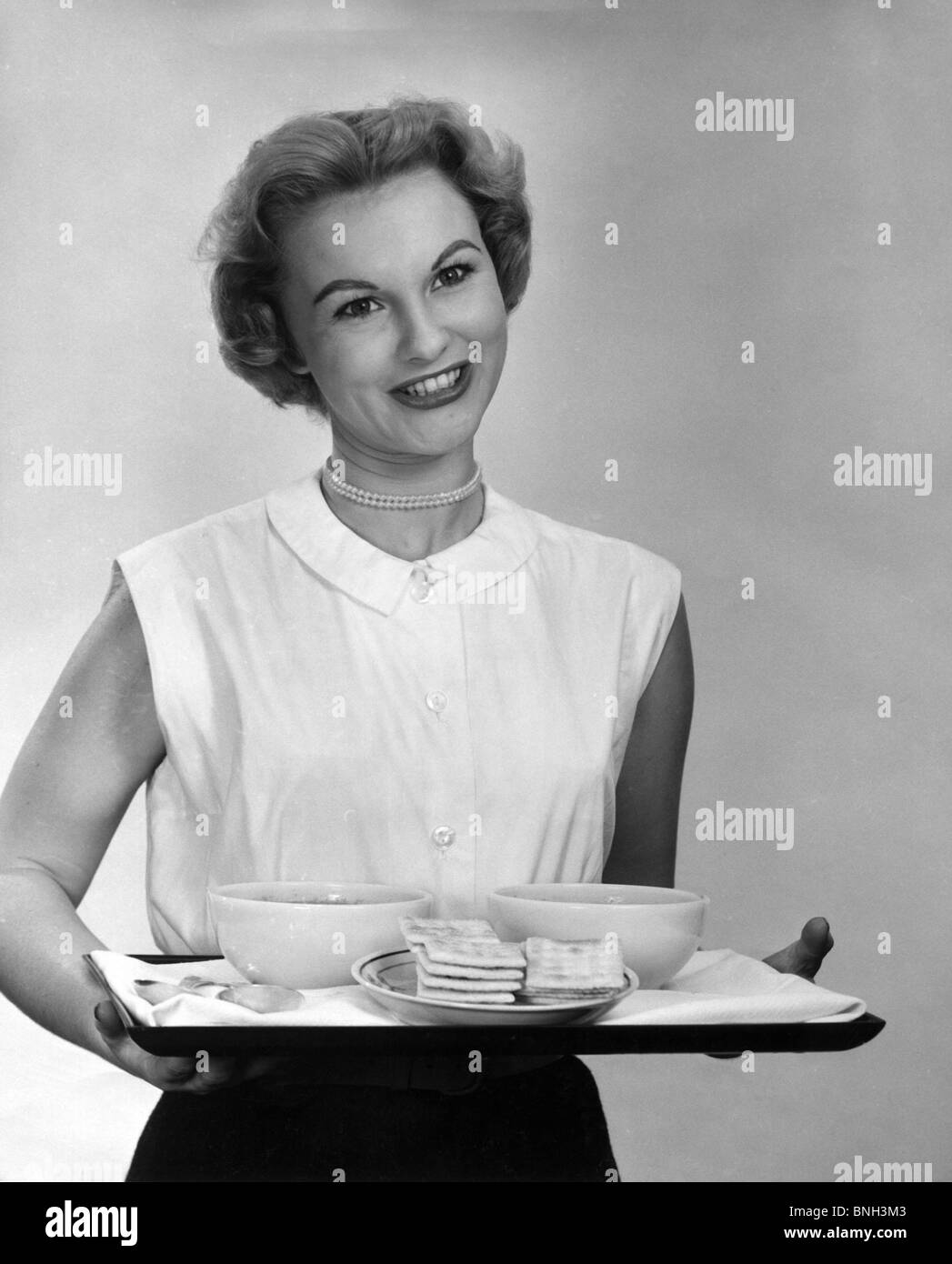 Tray food woman Black and White Stock Photos & Images - Alamy