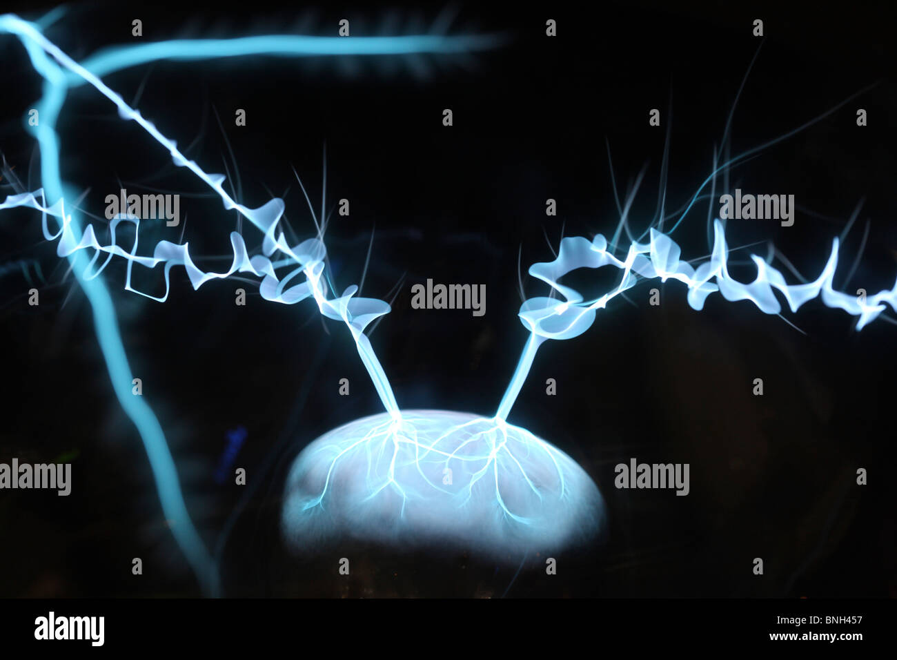 Plasma lamp, lightning ball. Generates artificial flashes in a glass ...