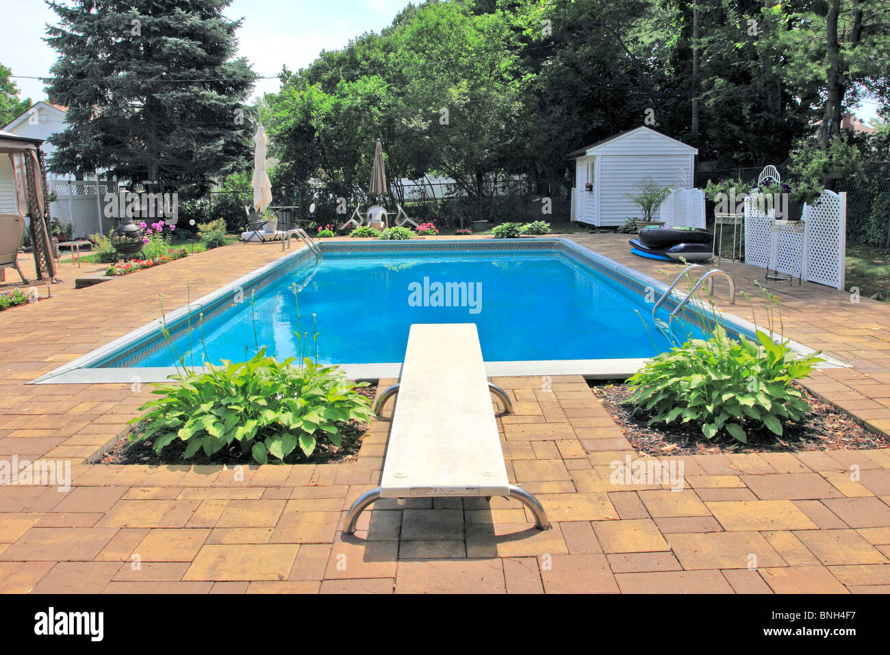 Suburban backyard inground swimming pool Long Island NY Stock Photo - Alamy