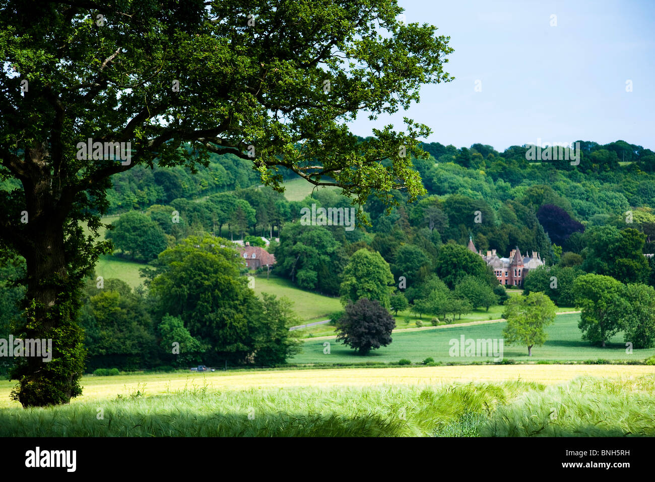 View of stately home on walk through the English countryside Stock ...