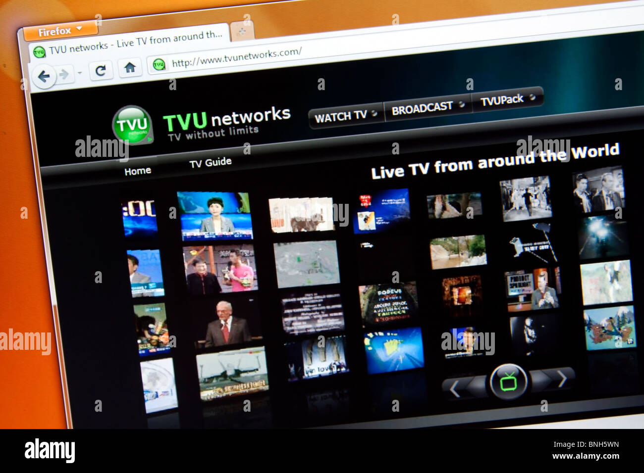 TVU networks Internet television broadcasting network homepage Stock ...