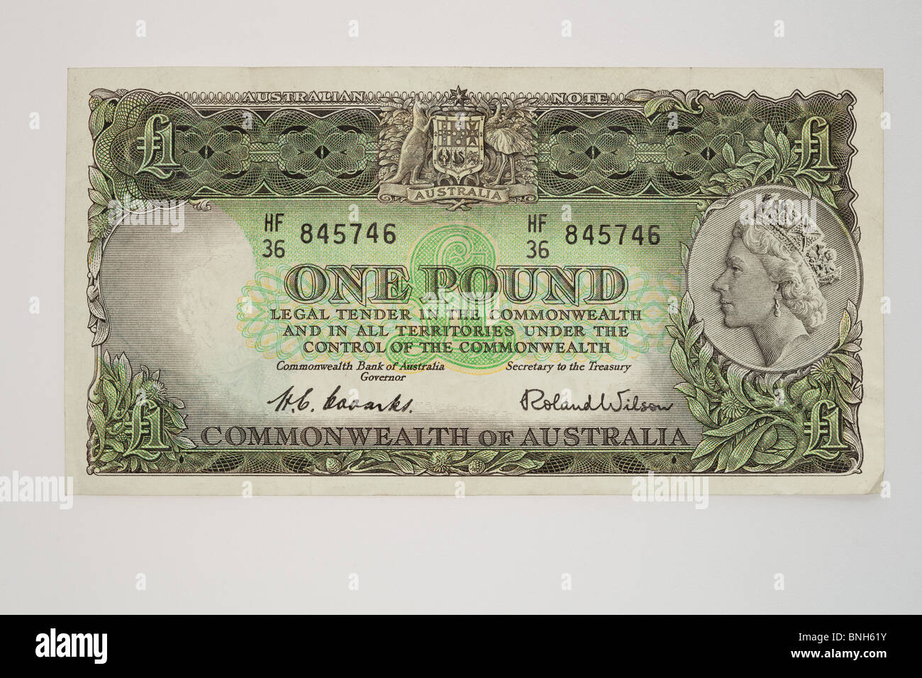 Australian pre decimal 1 pound note issued by the Commonwealth Bank ...