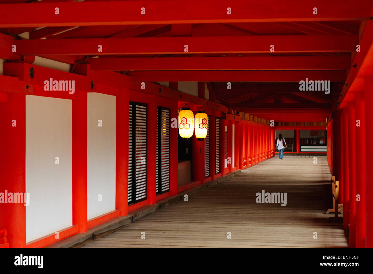 A Woman in a Long Corridor at Itsukushima Shrine, Itsukushima Shrine ...