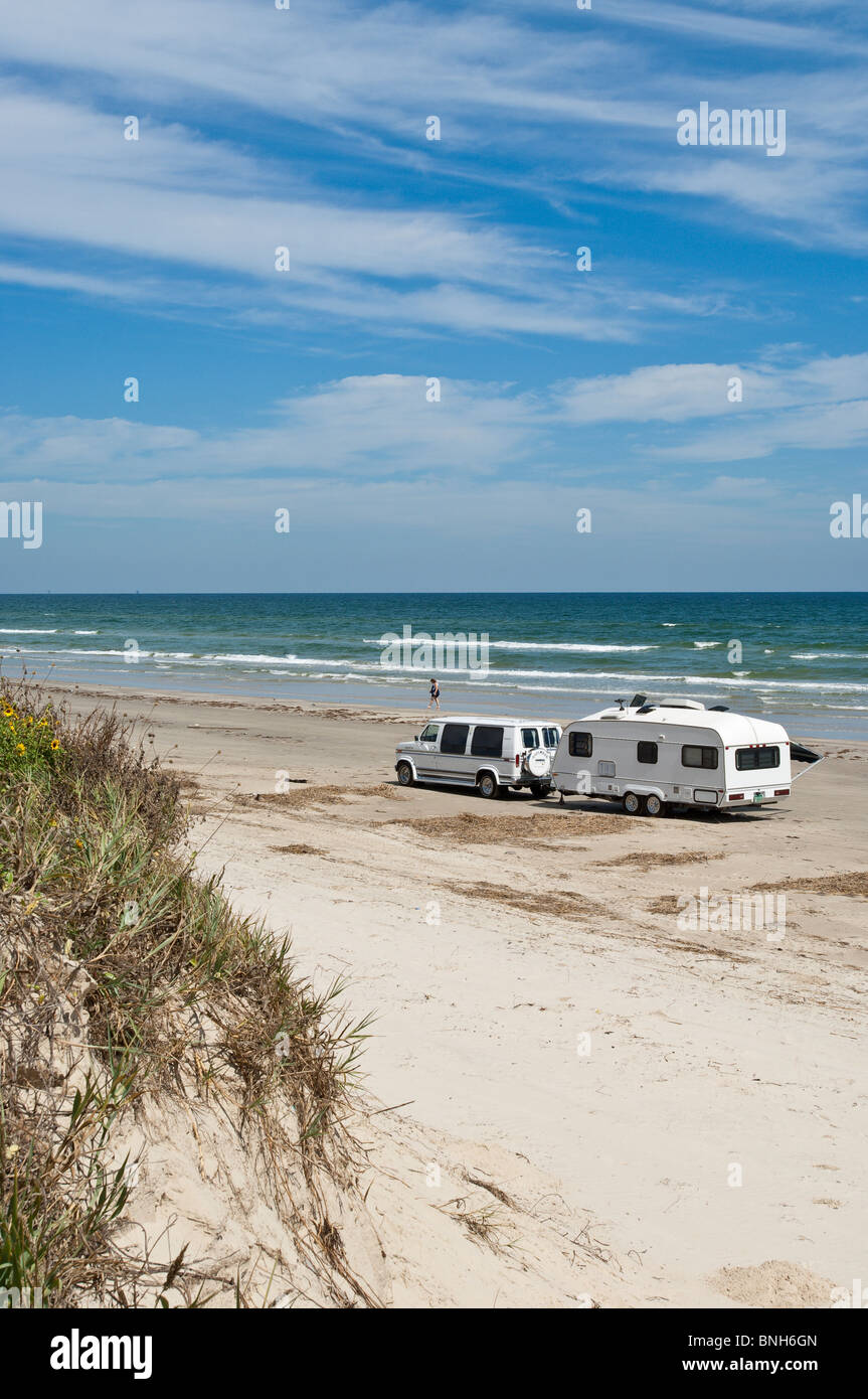 Texas, Padre Island. RV campers in Padre Island National Seashore Stock ...