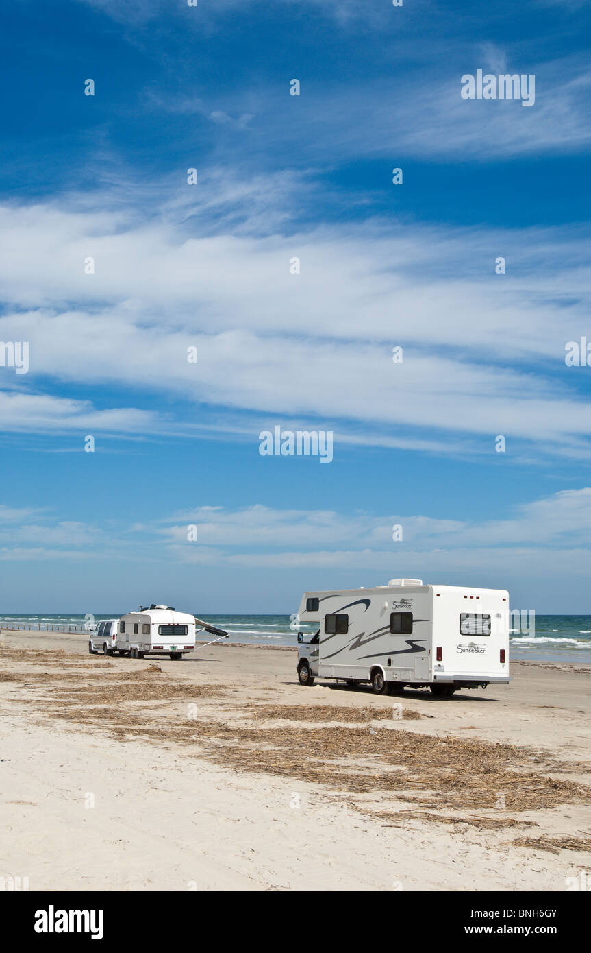 Texas, Padre Island. RV campers in Padre Island National Seashore Stock ...