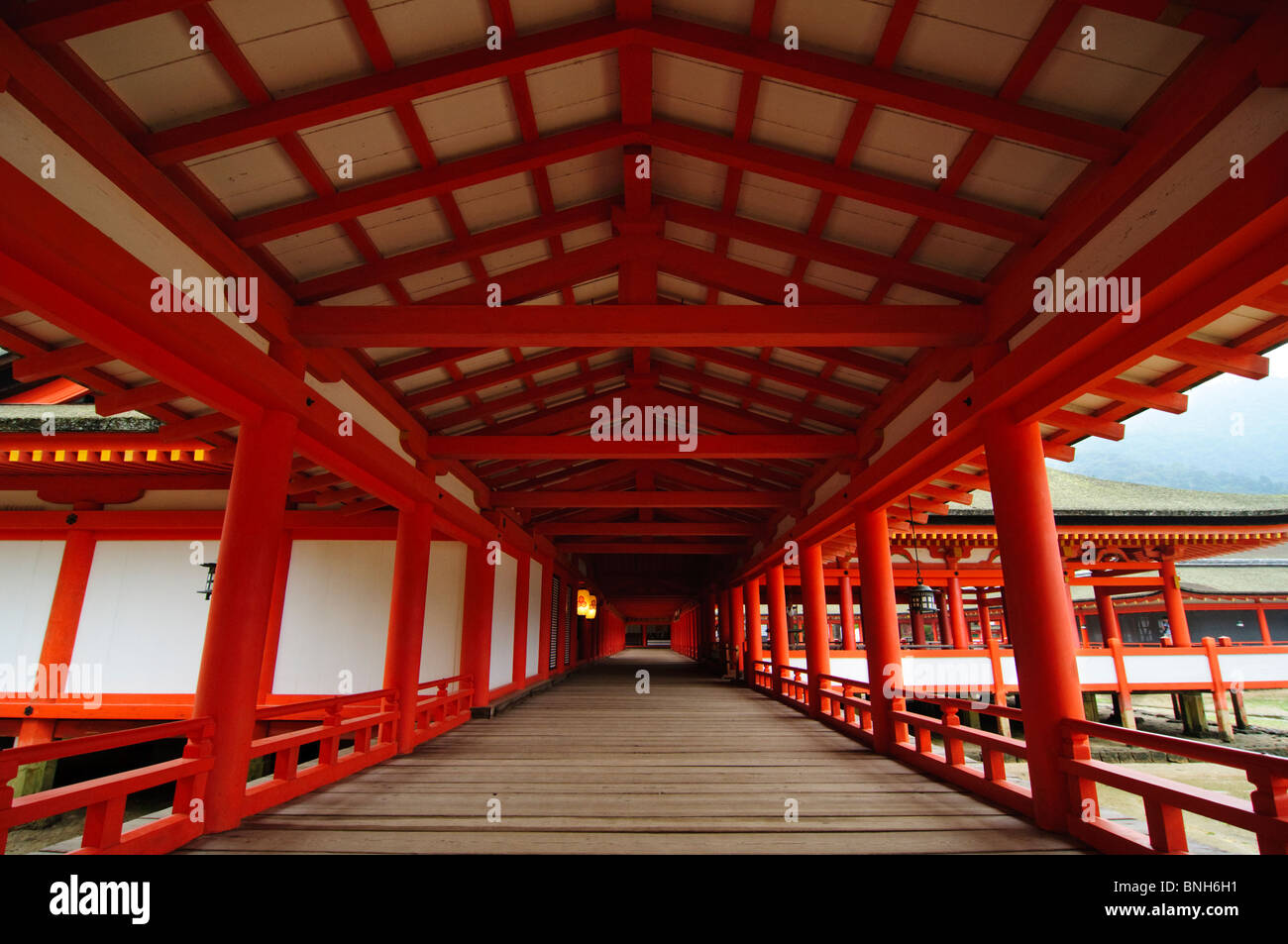 A Long Corridor Stretches Through the Itsukushima Shrine, Itsukushima ...