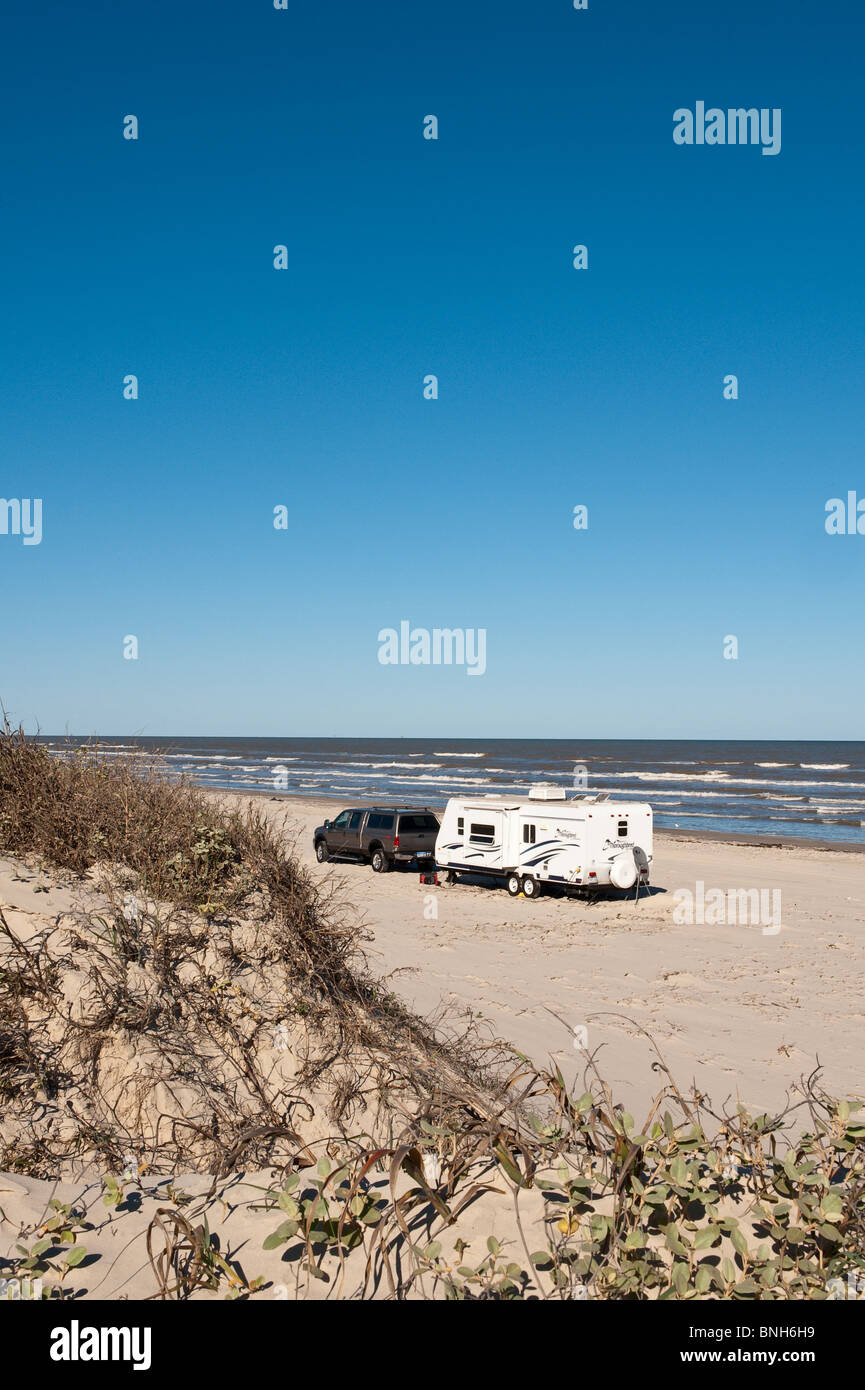 Texas, Padre Island. RV campers in Padre Island National Seashore Stock ...