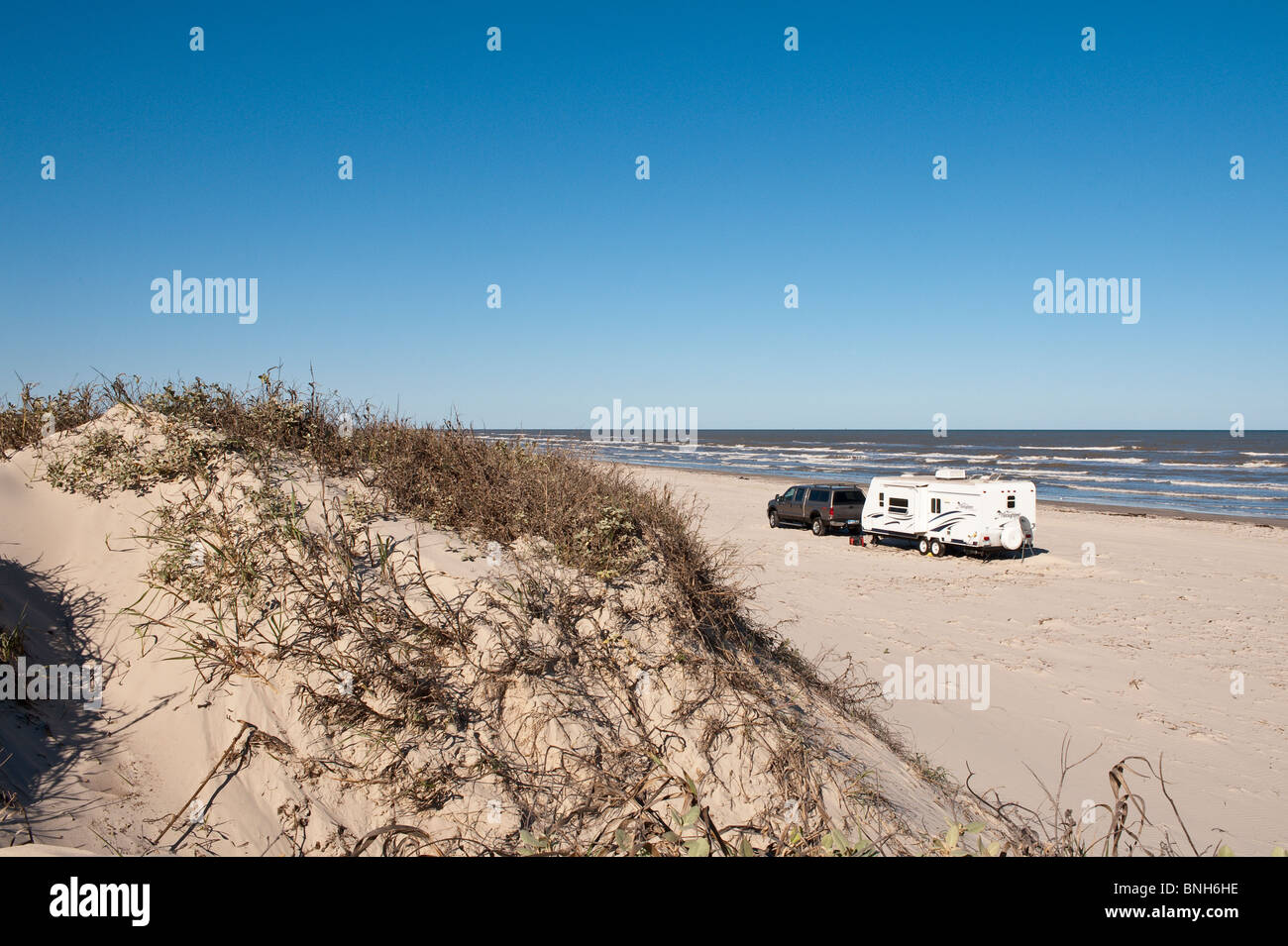 Texas, Padre Island. RV campers in Padre Island National Seashore Stock ...