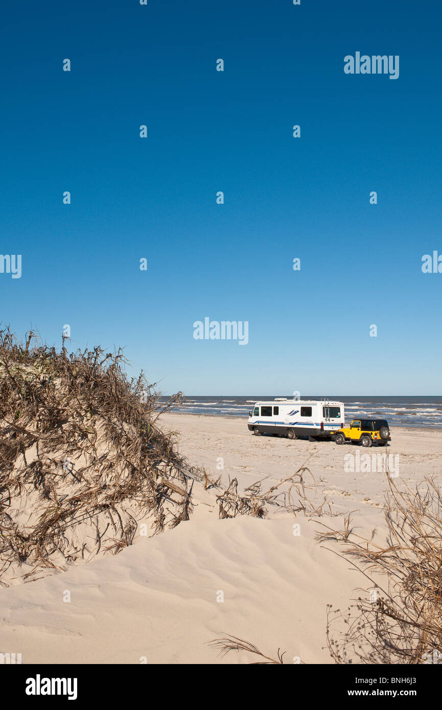 Texas, Padre Island. RV campers in Padre Island National Seashore Stock ...