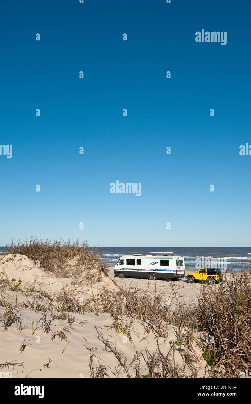Texas, Padre Island. RV campers in Padre Island National Seashore Stock ...