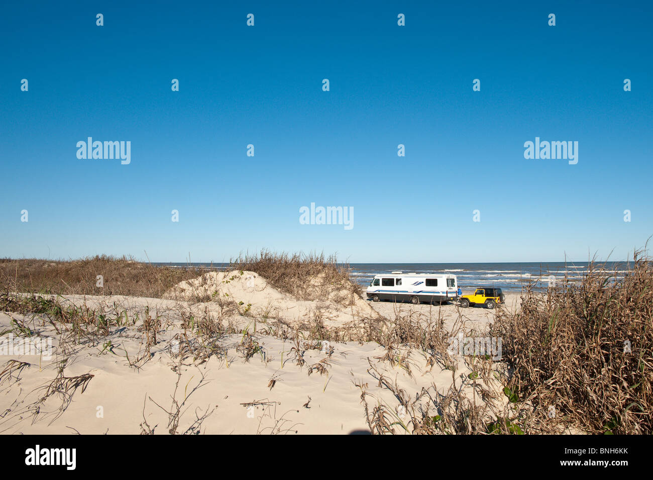 Texas, Padre Island. RV campers in Padre Island National Seashore Stock ...
