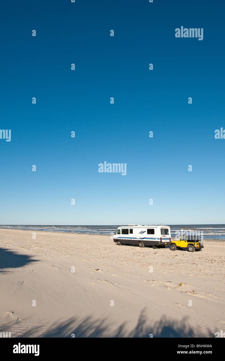 Texas, Padre Island. RV campers in Padre Island National Seashore Stock ...