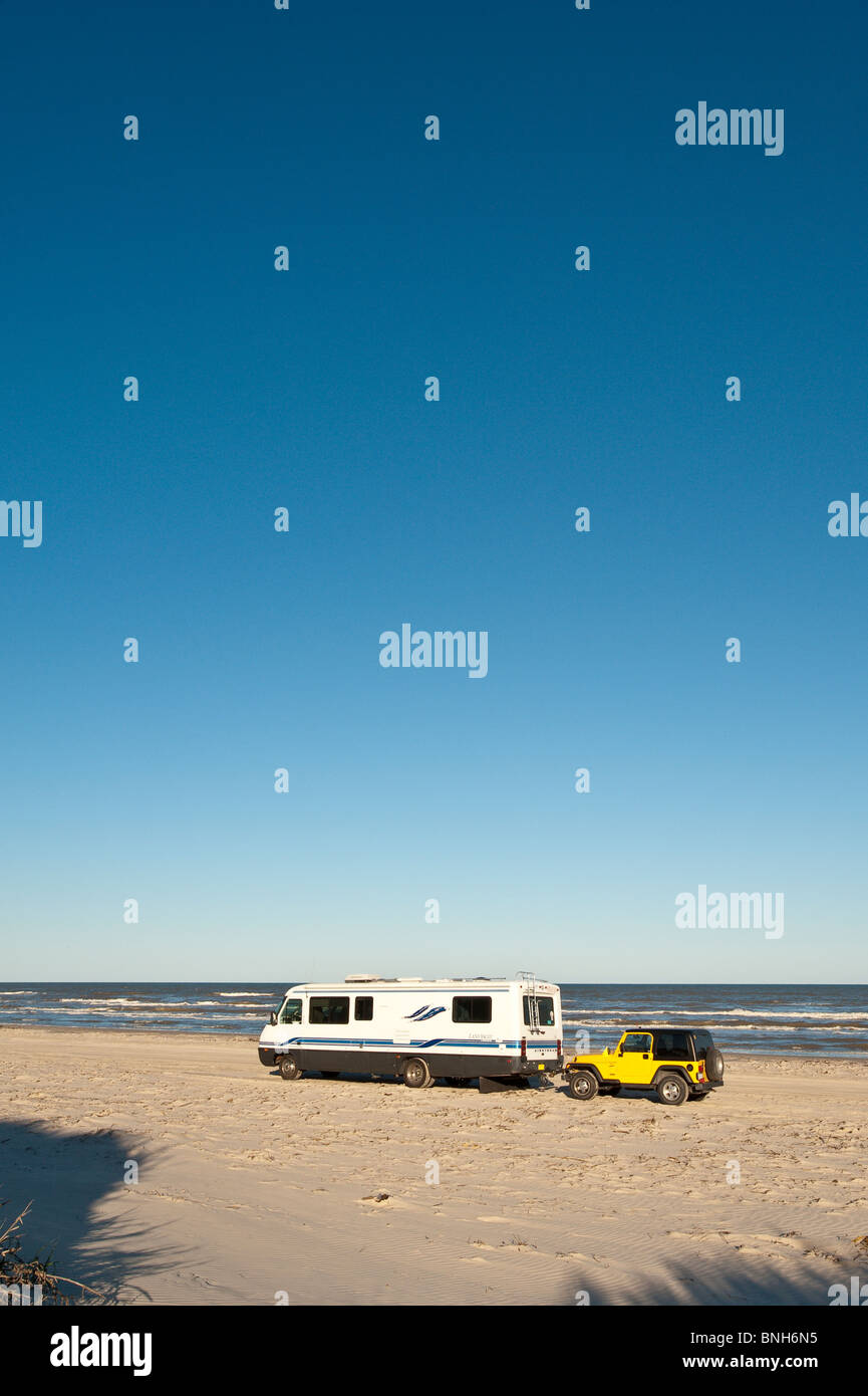 Texas, Padre Island. RV campers in Padre Island National Seashore Stock ...
