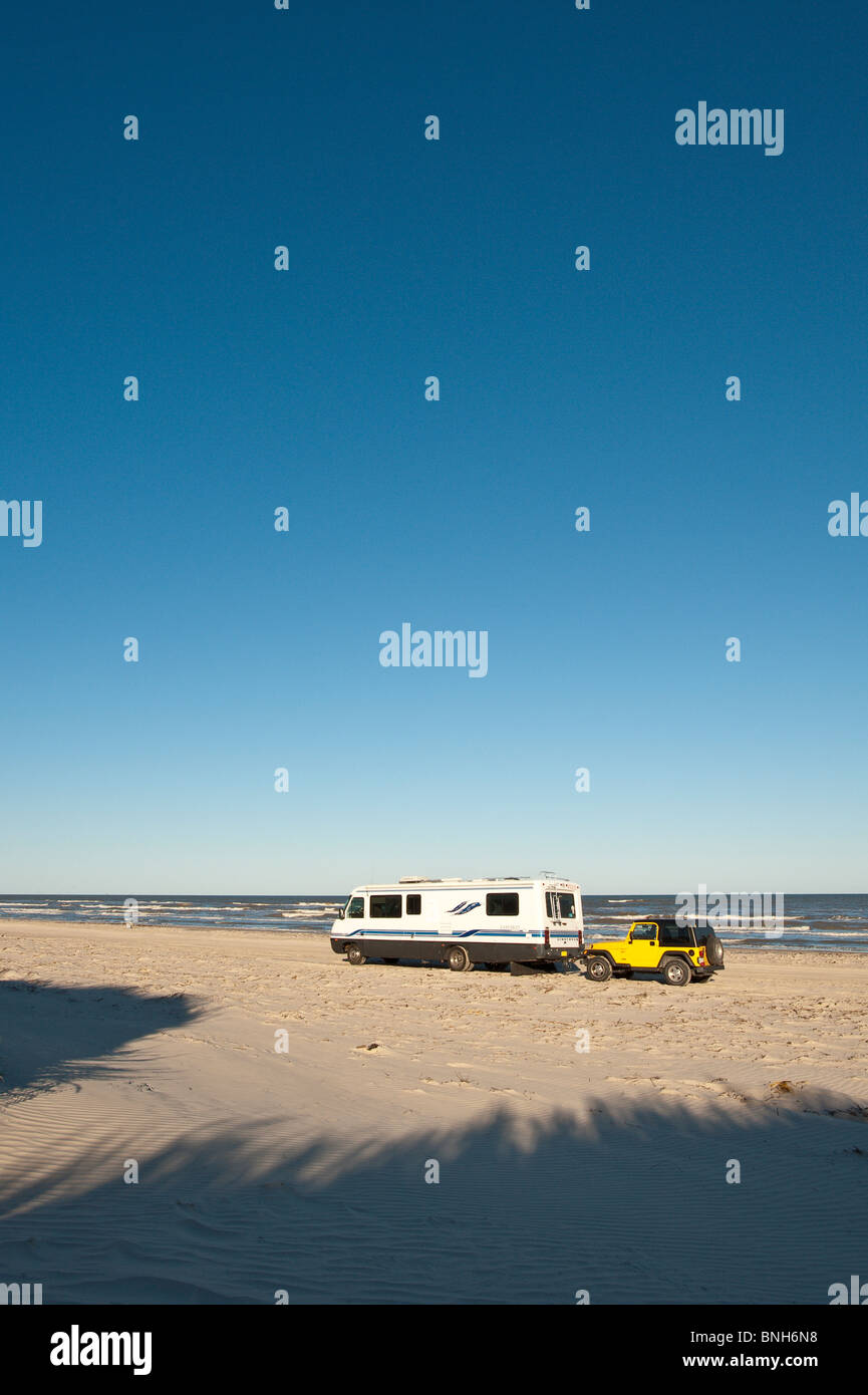 Texas, Padre Island. RV campers in Padre Island National Seashore Stock ...