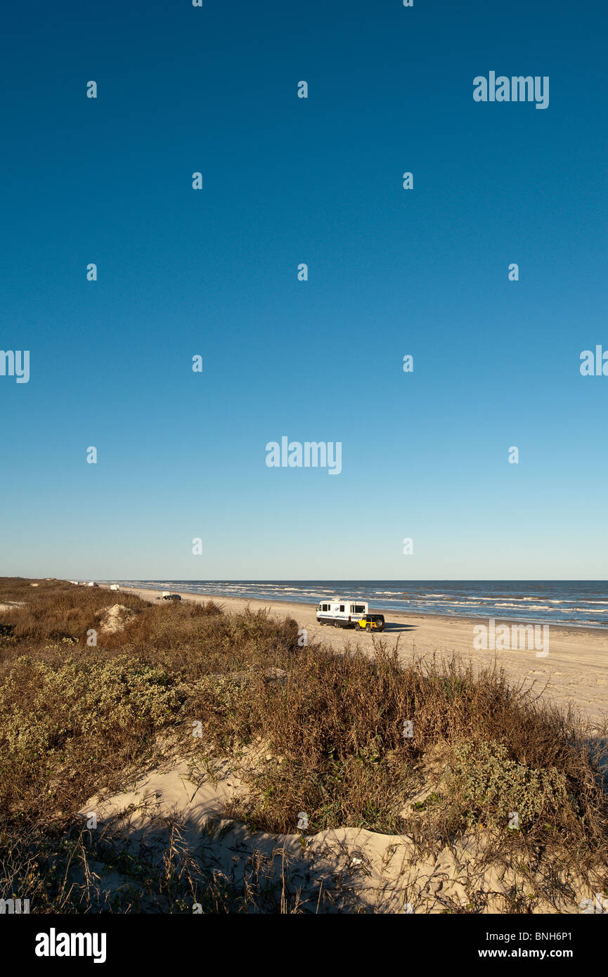 Texas, Padre Island. RV campers in Padre Island National Seashore Stock ...