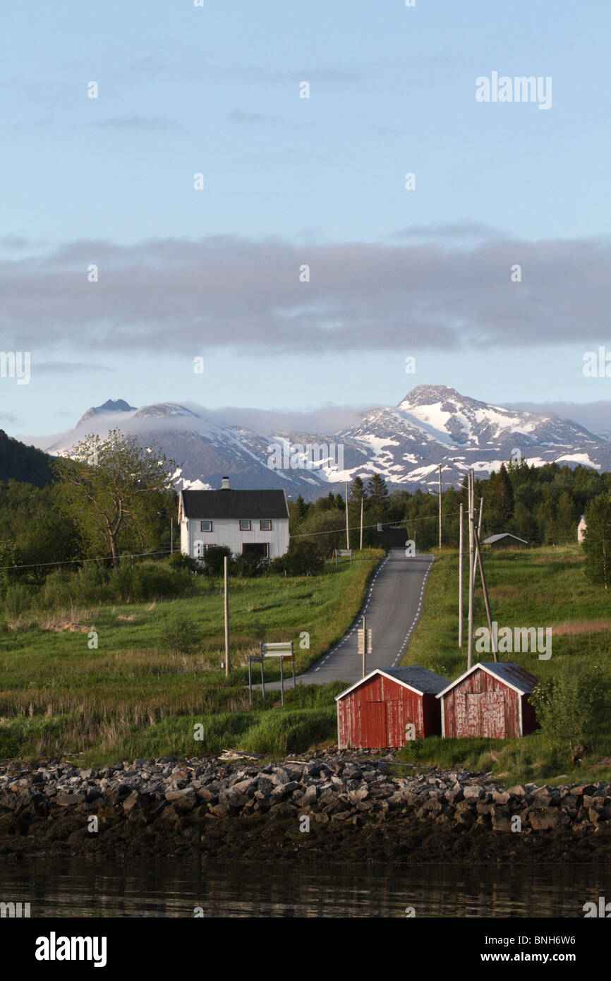 Fisher huts (rorbus) at the harbour of Styrkesnes, Nordland Fylke ...