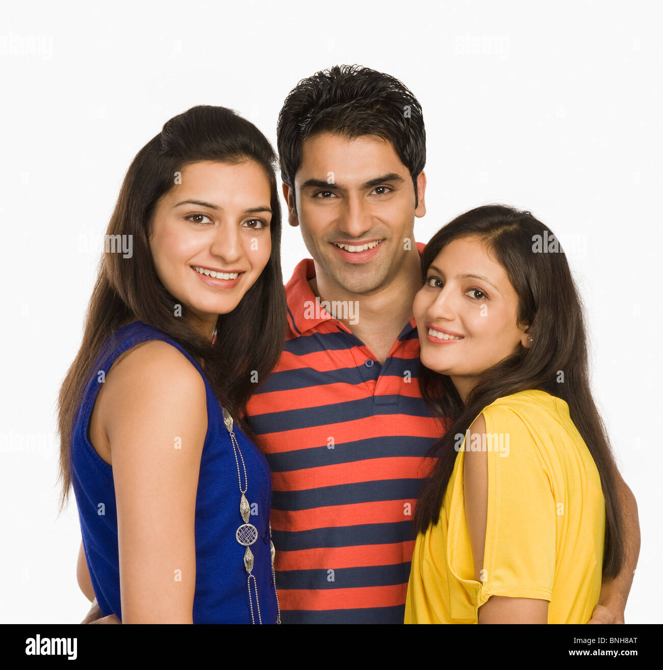 Portrait of three friends smiling Stock Photo - Alamy