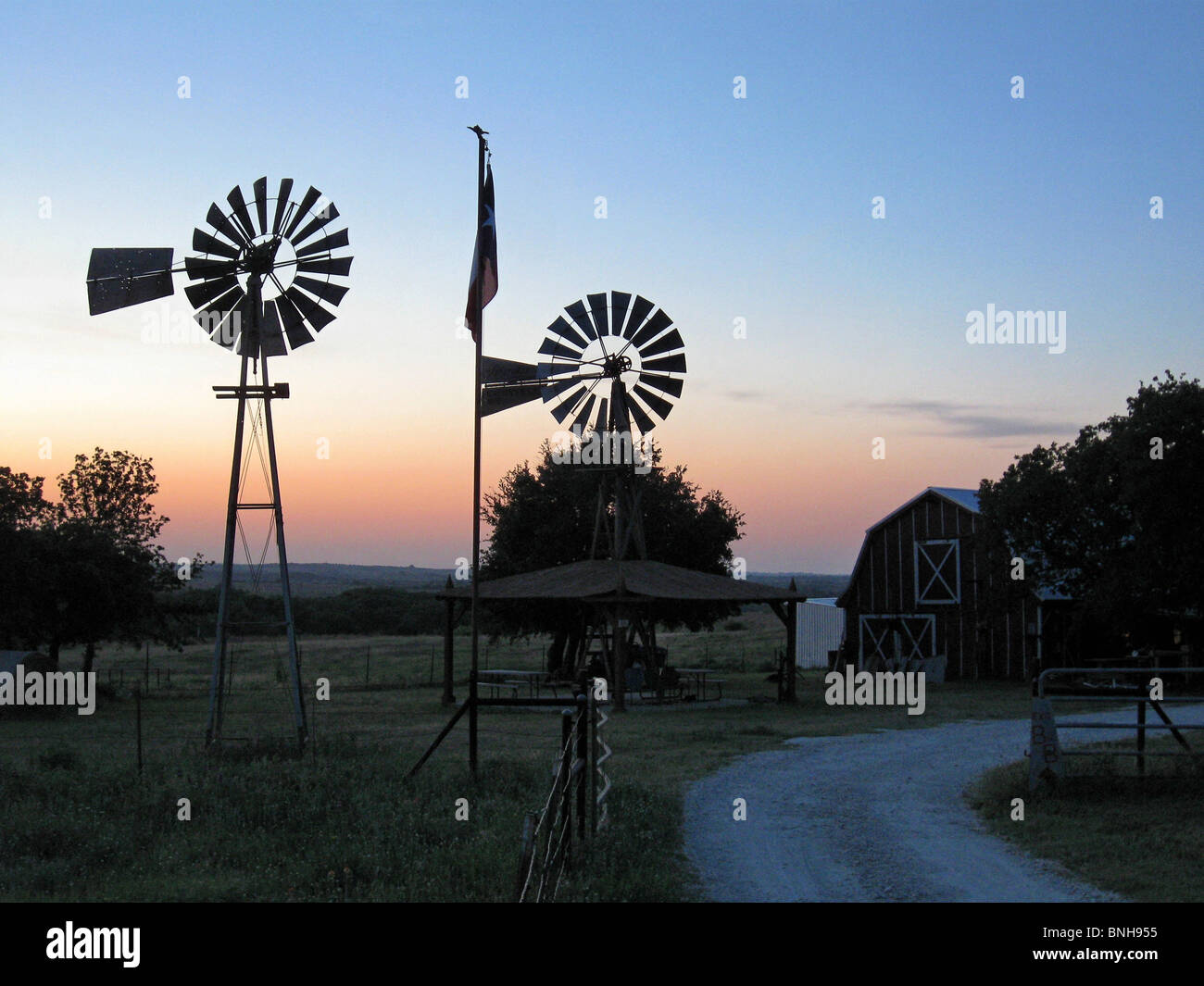 USA Texas Tolar Windmill Farm wind wheel wind turbine silhouettes ...