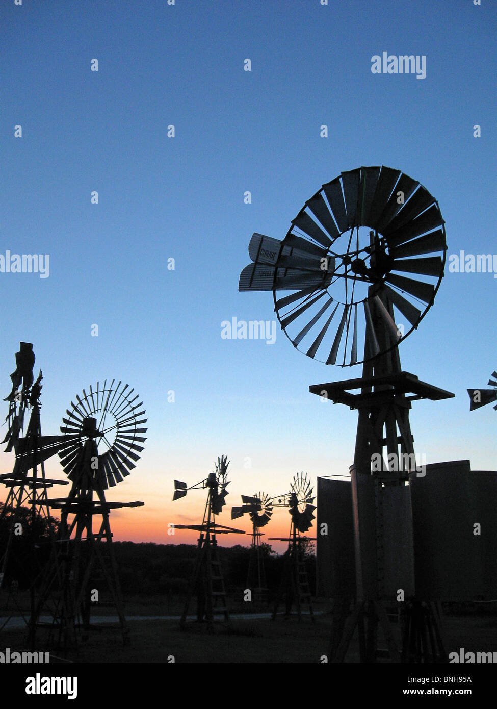 USA Texas Tolar Windmill Farm wind wheel wind turbine silhouettes ...