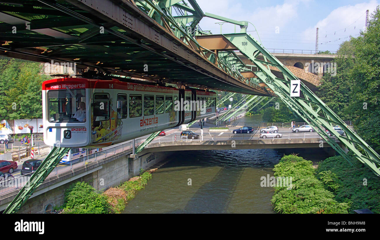 Germany Wuppertal city suspended monorail Wupper Bergisches Land North ...