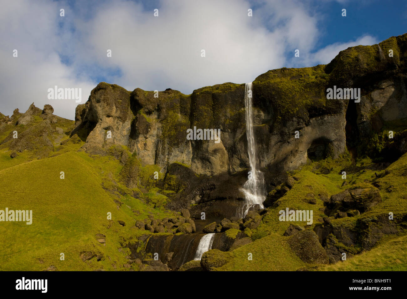 Iceland Foss a Sidu nature scenery landscape travel waterfall cliff ...