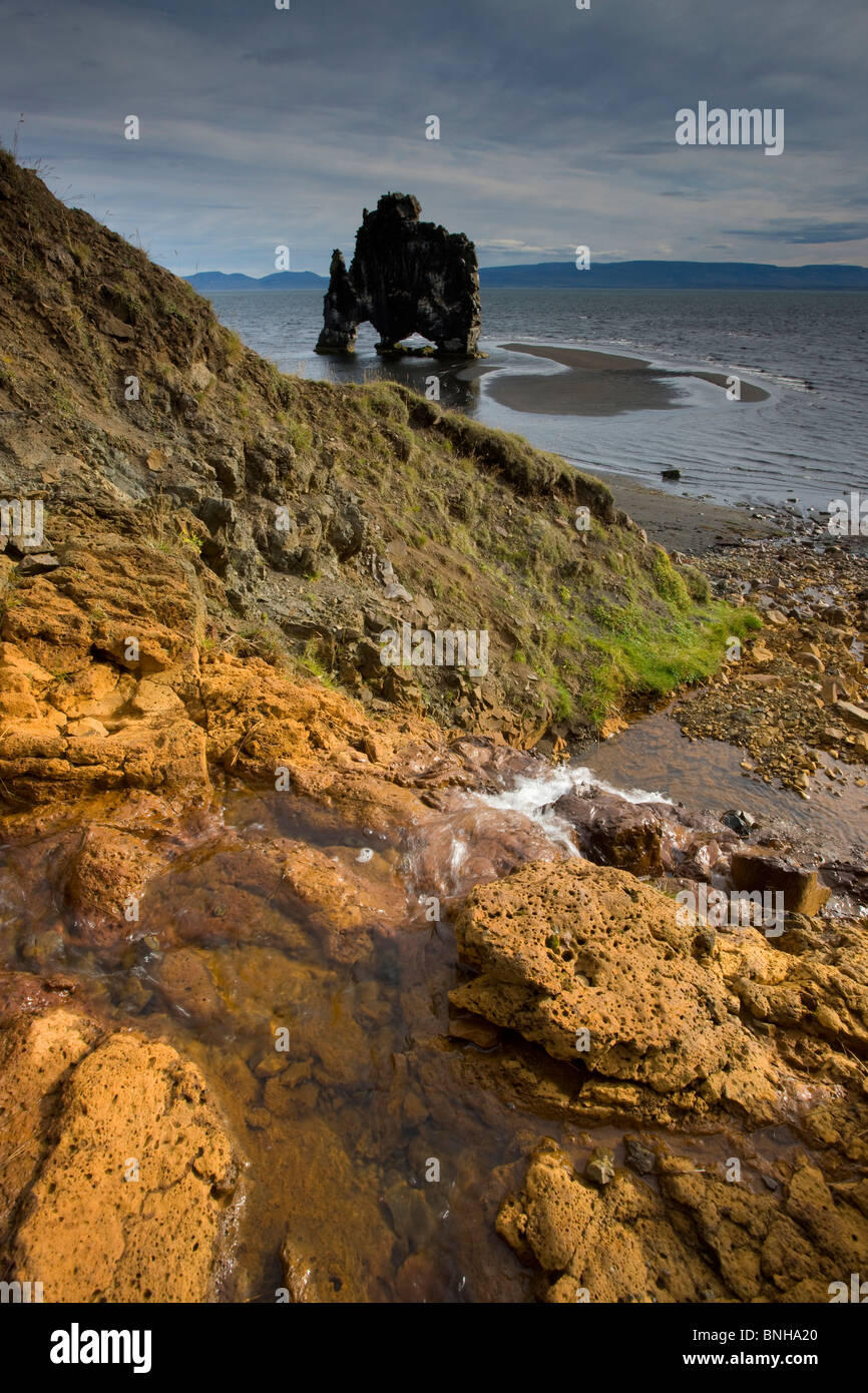 Iceland Hvitserkur nature scenery landscape travel brook creek rock ...