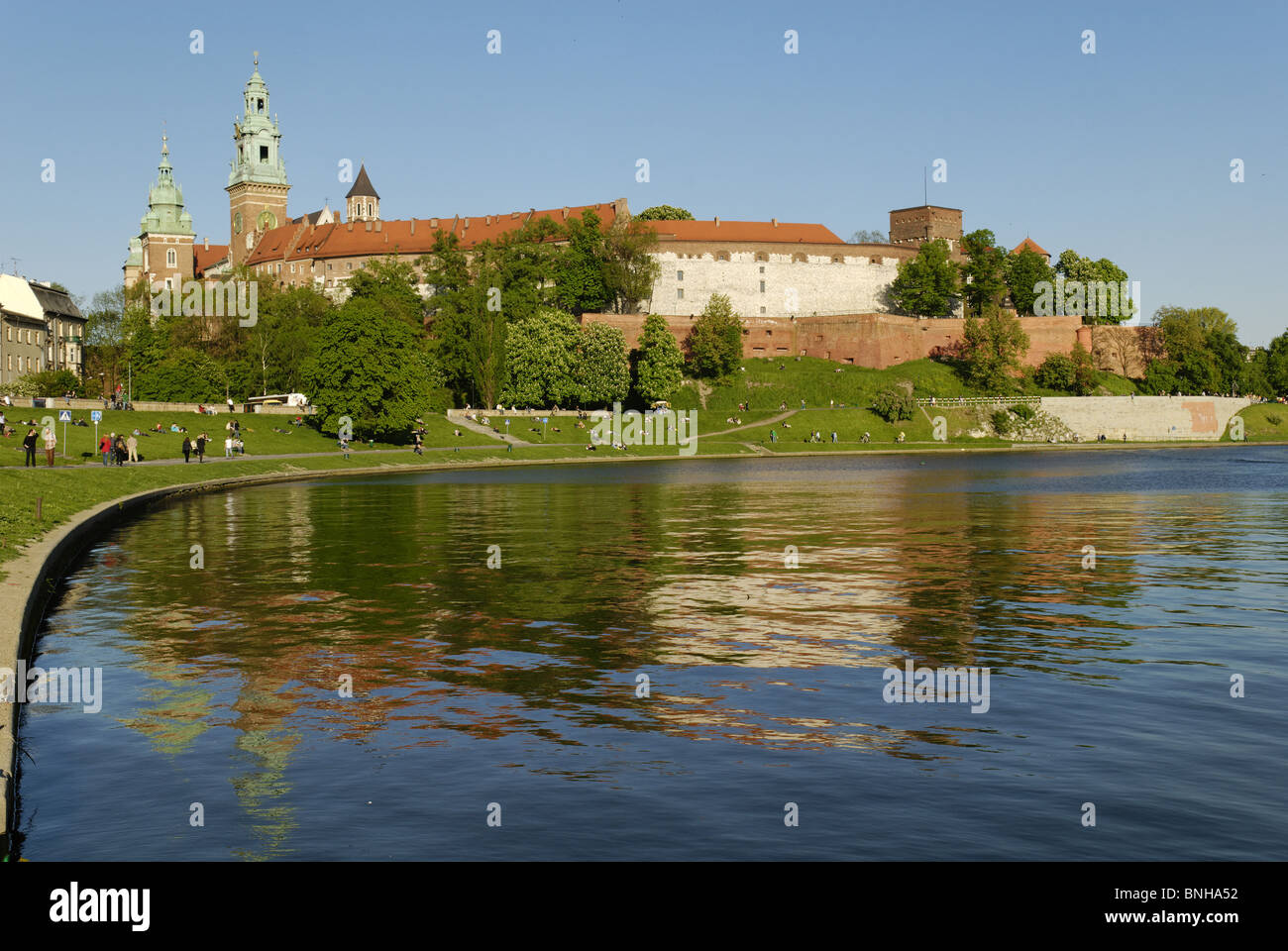 Fortress royal castle Wawel hill Vistula Wisla Krakow Cracow Poland ...