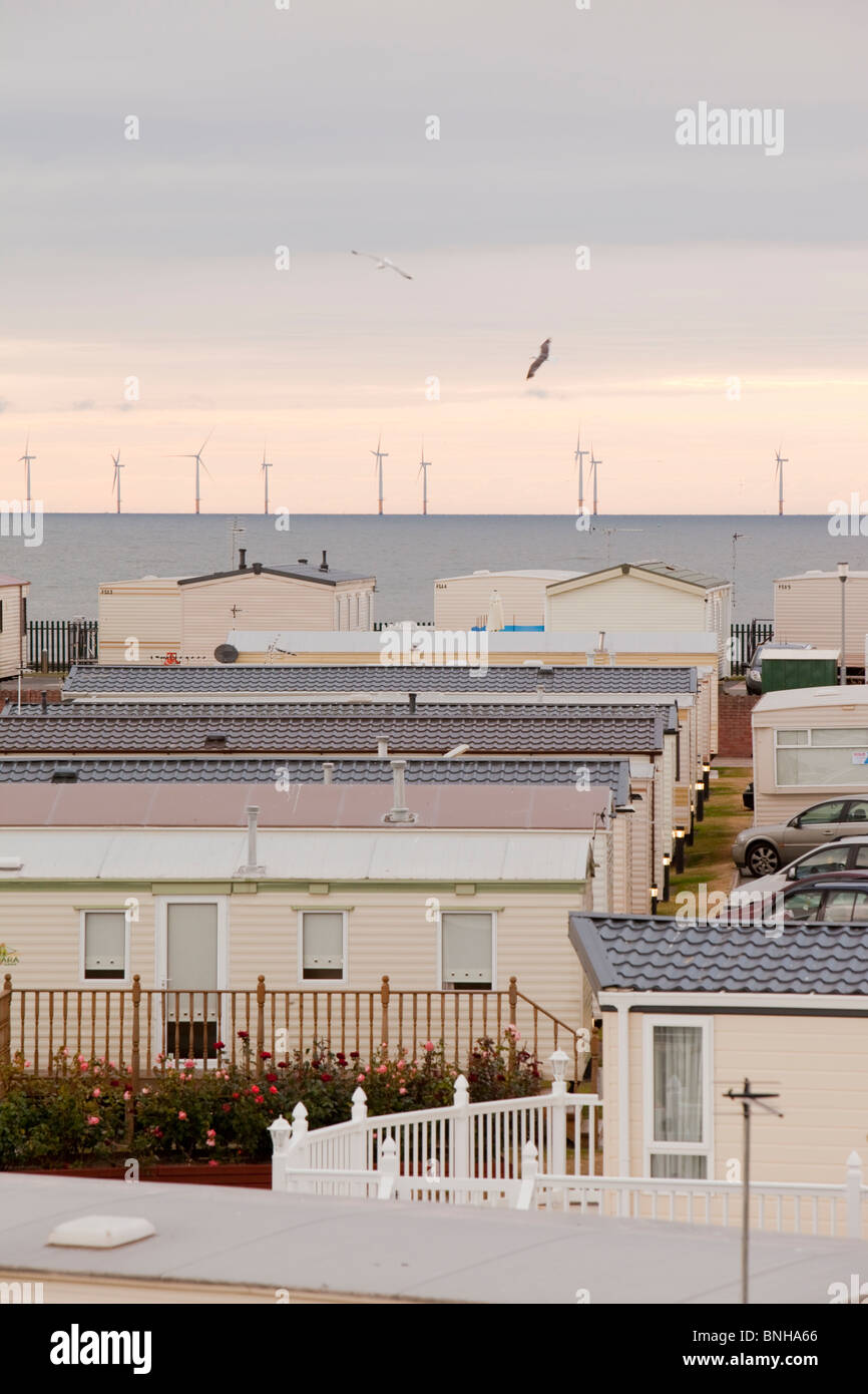 The Rhyl Flats offshore wind farm from a caravan holiday park in Rhyl ...