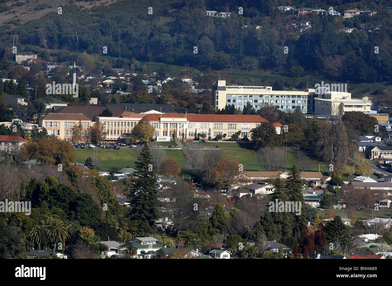 Nelson College with Nelson Hospital in the background, New Zealand ...
