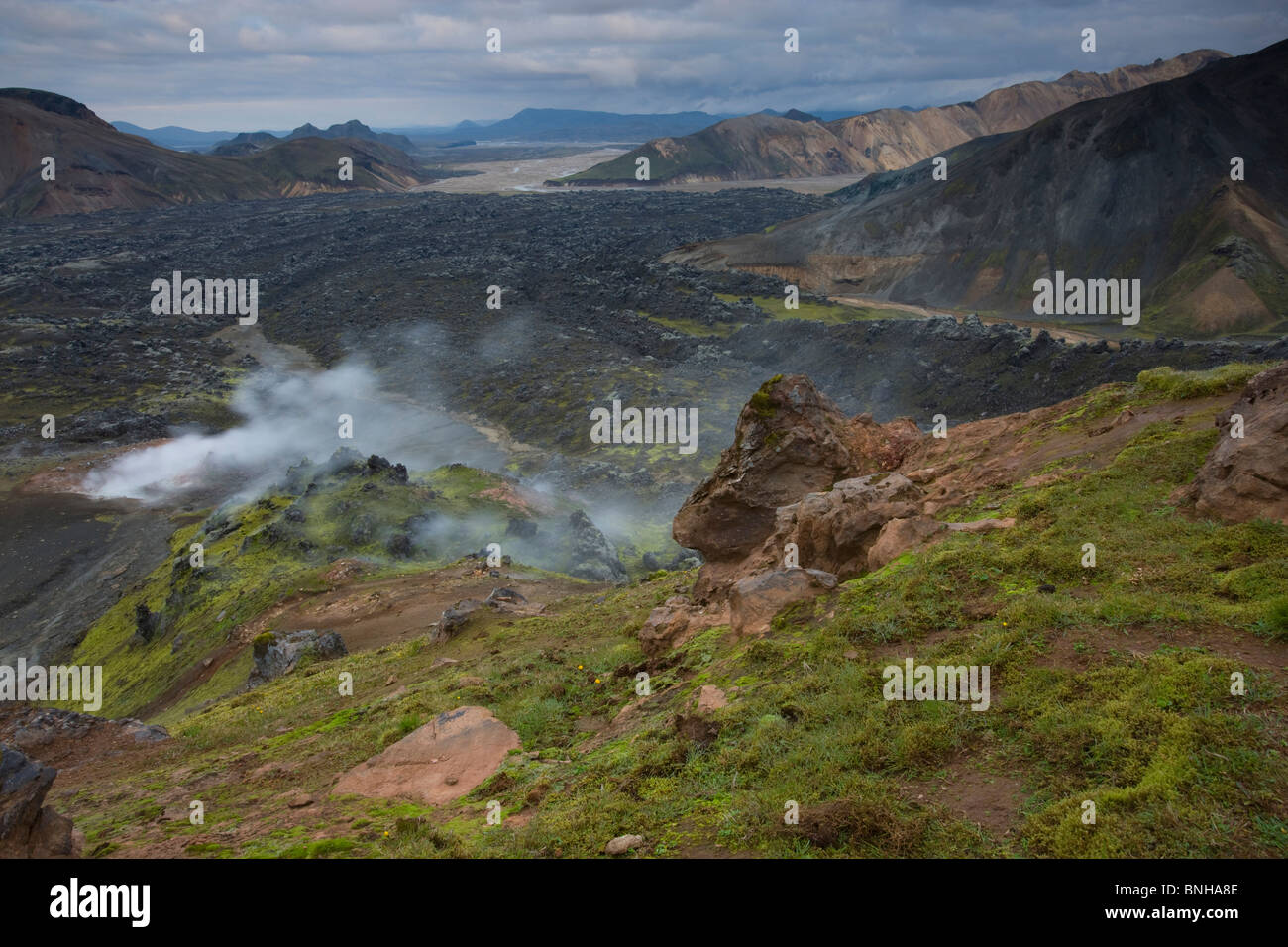 Iceland Landmannalaugar nature scenery landscape travel fumarole geyser ...